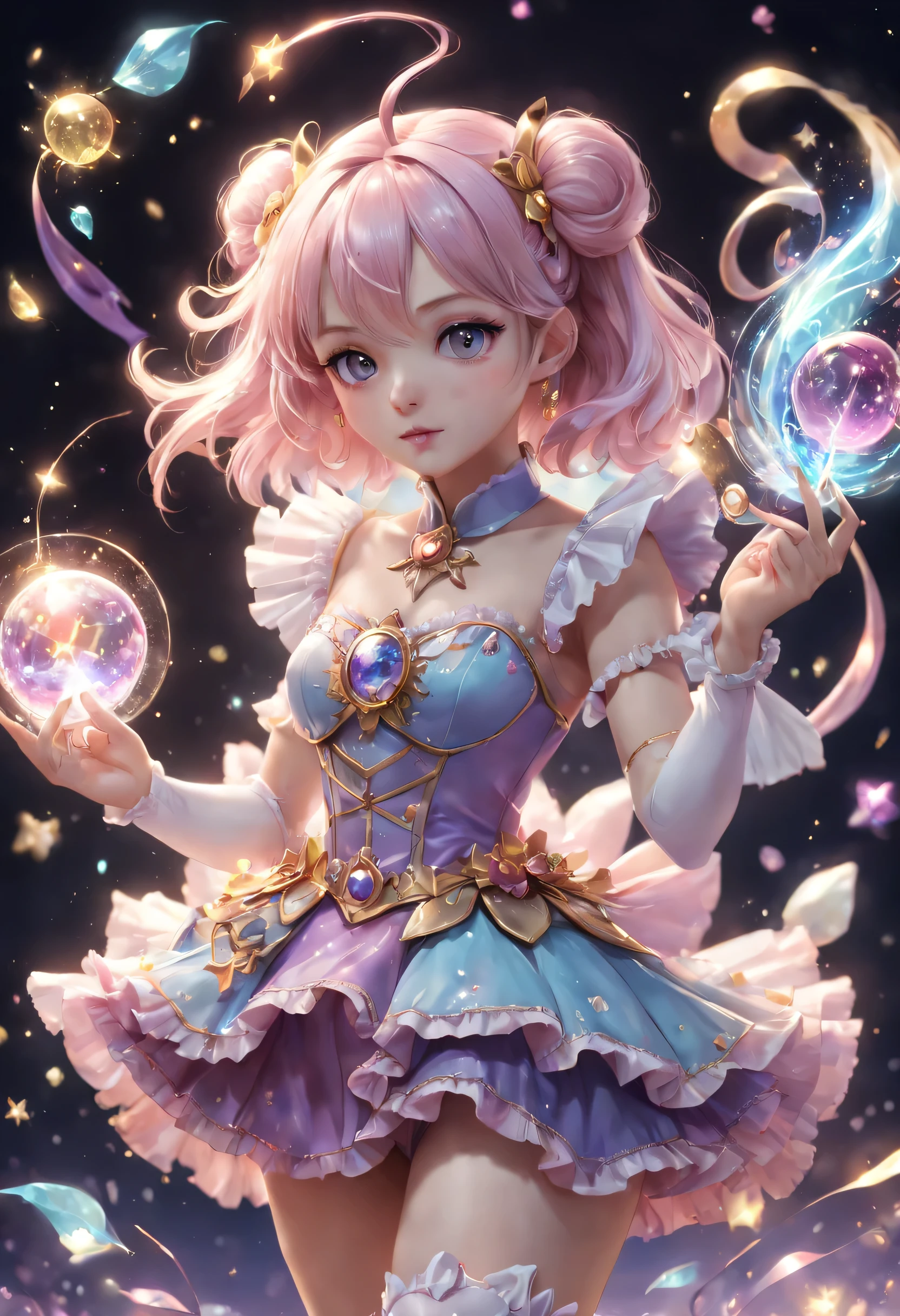 A girl in a dress holding a wand and a crystal ball - SeaArt AI