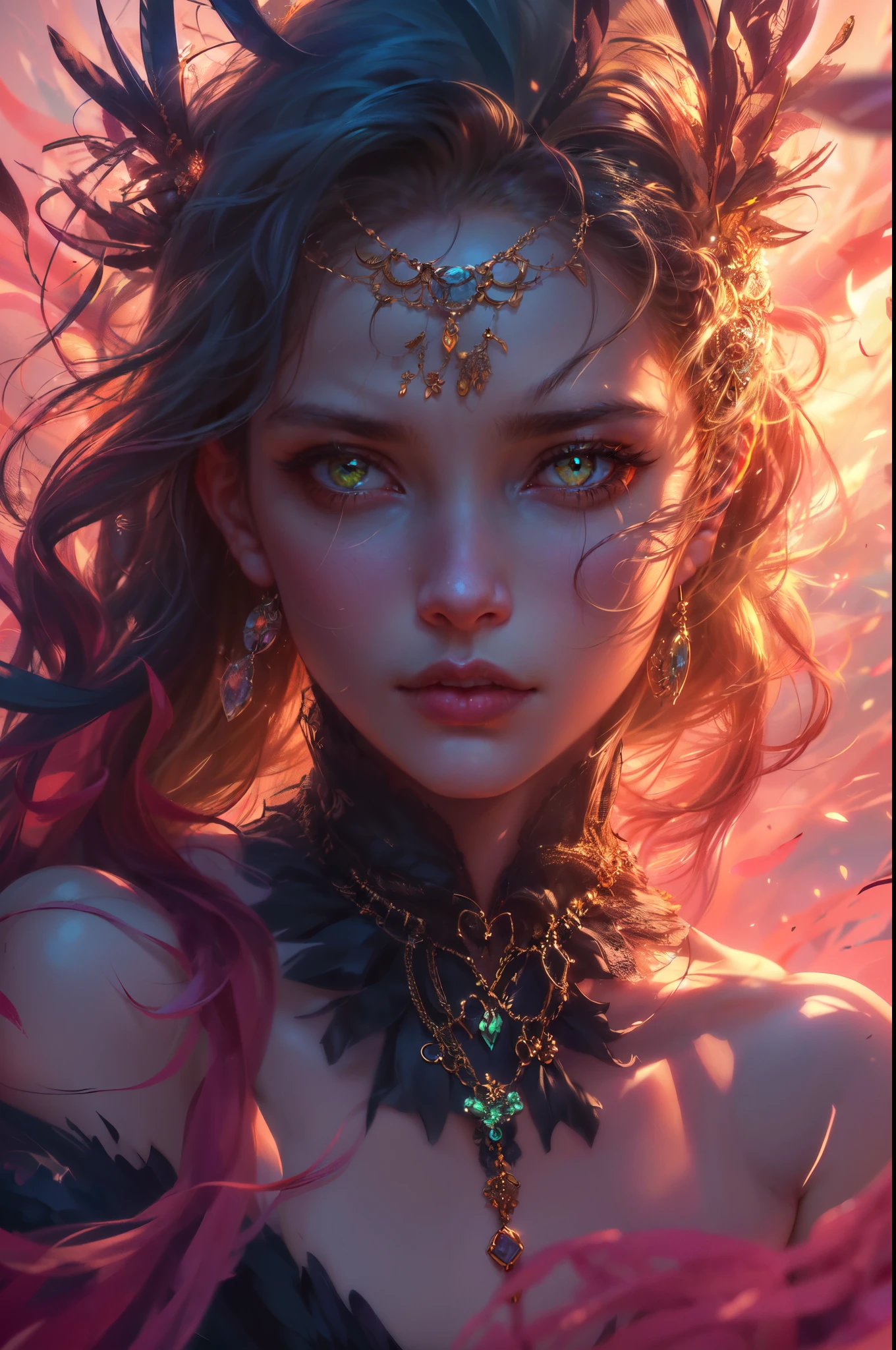 A woman with a crown and feathers on her head - SeaArt AI