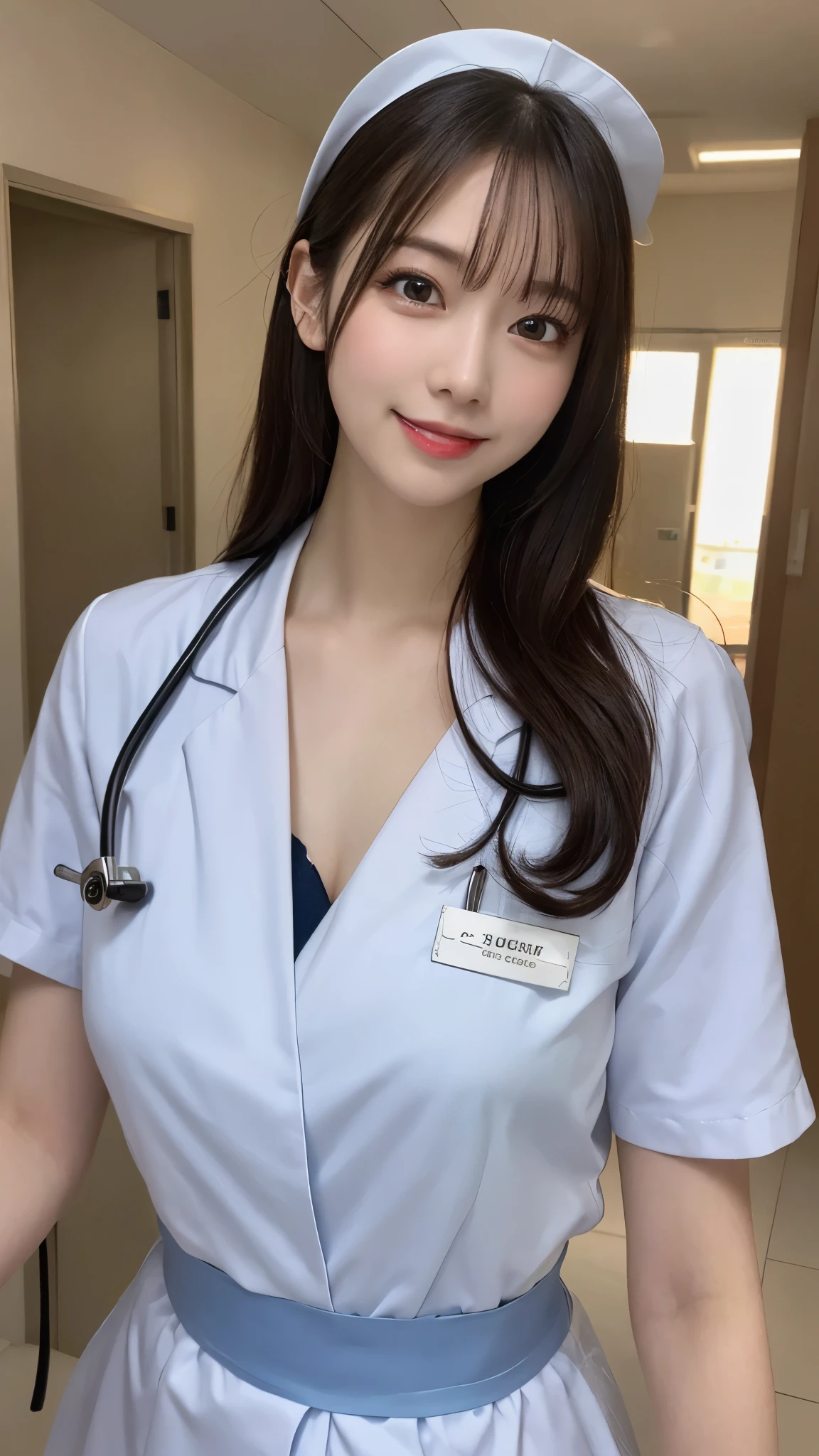 A close up of a woman in a nurse uniform posing for a picture - SeaArt AI