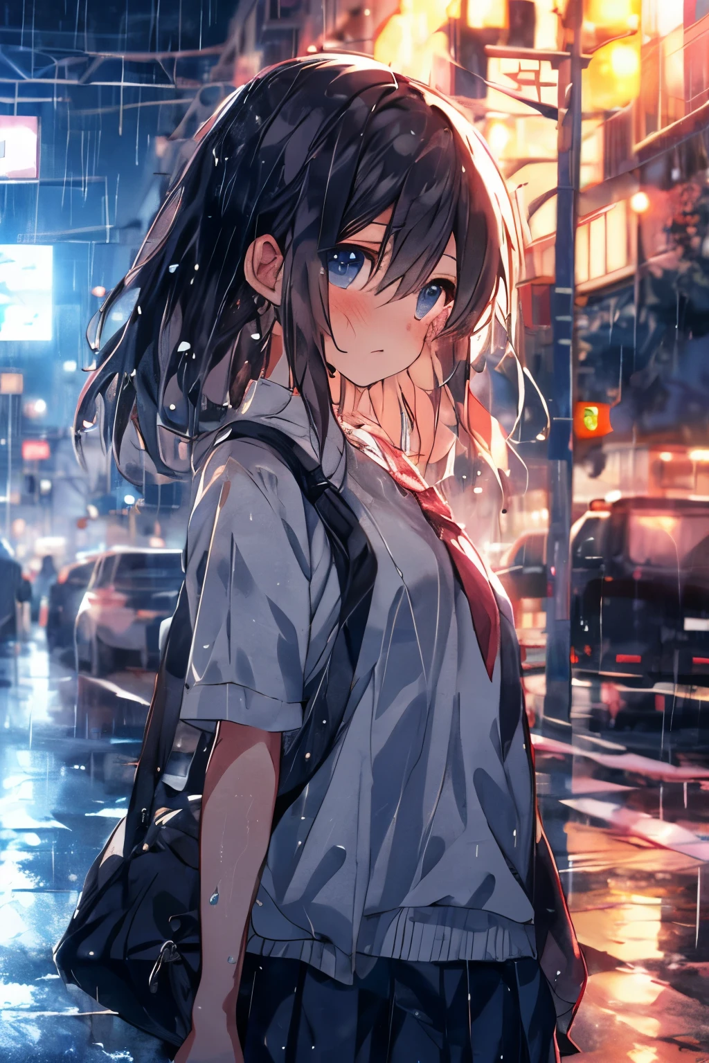 Anime girl in the rain - SeaArt AI