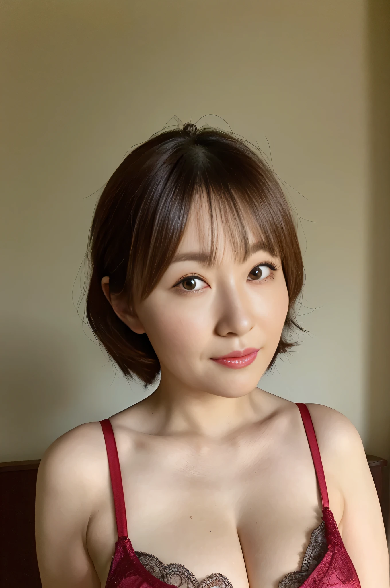 A close up of a woman in a red bra top posing for a picture - SeaArt AI