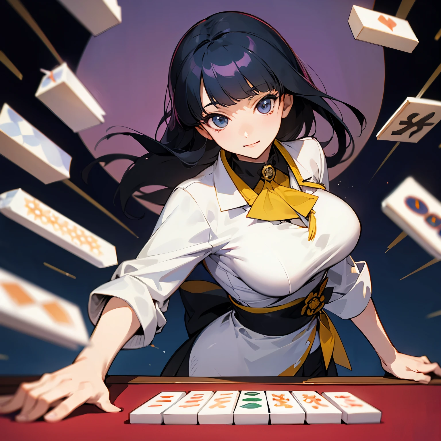 Anime girl playing a game of dominos with a lot of cards - SeaArt AI