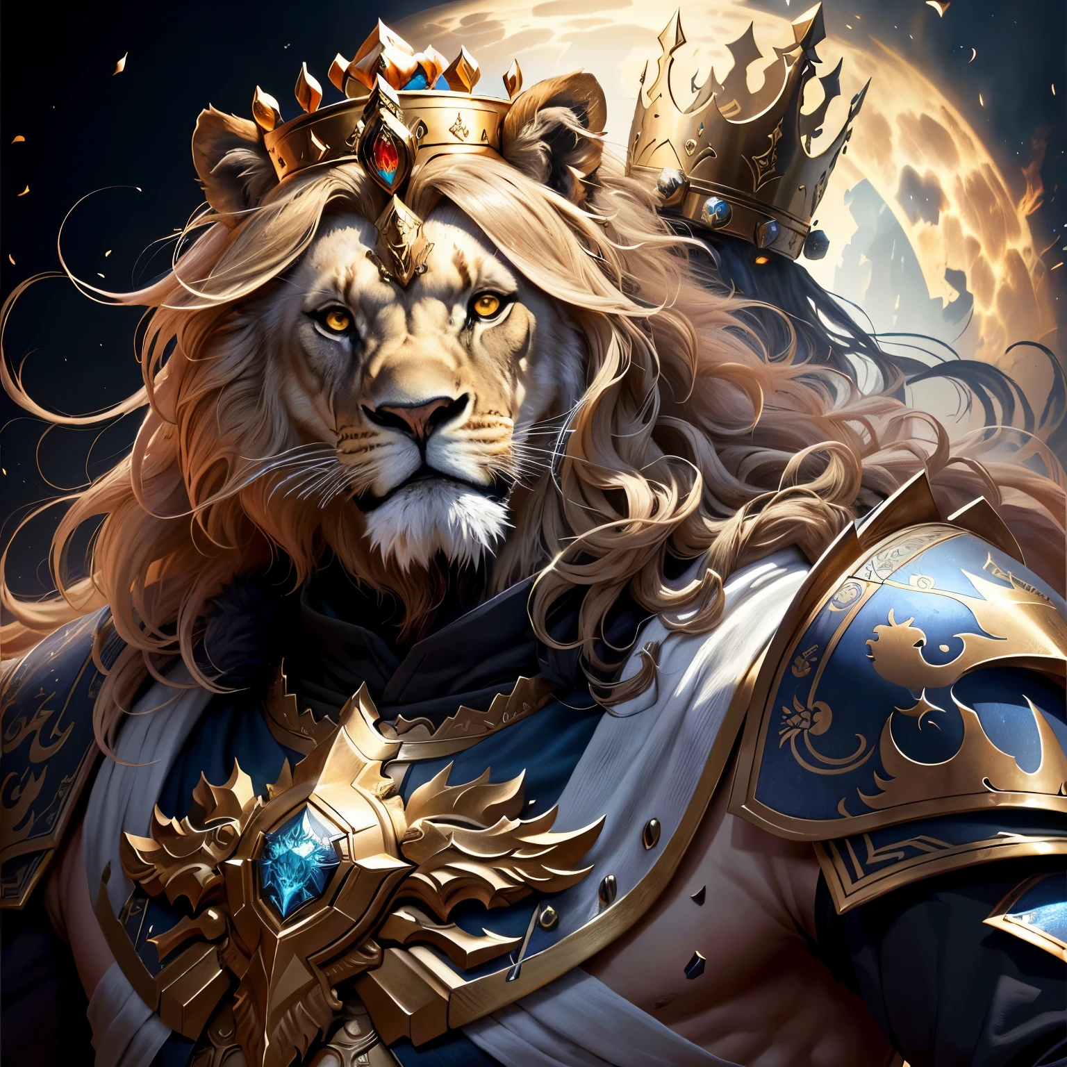 A close up of a lion with a crown on its head - SeaArt AI