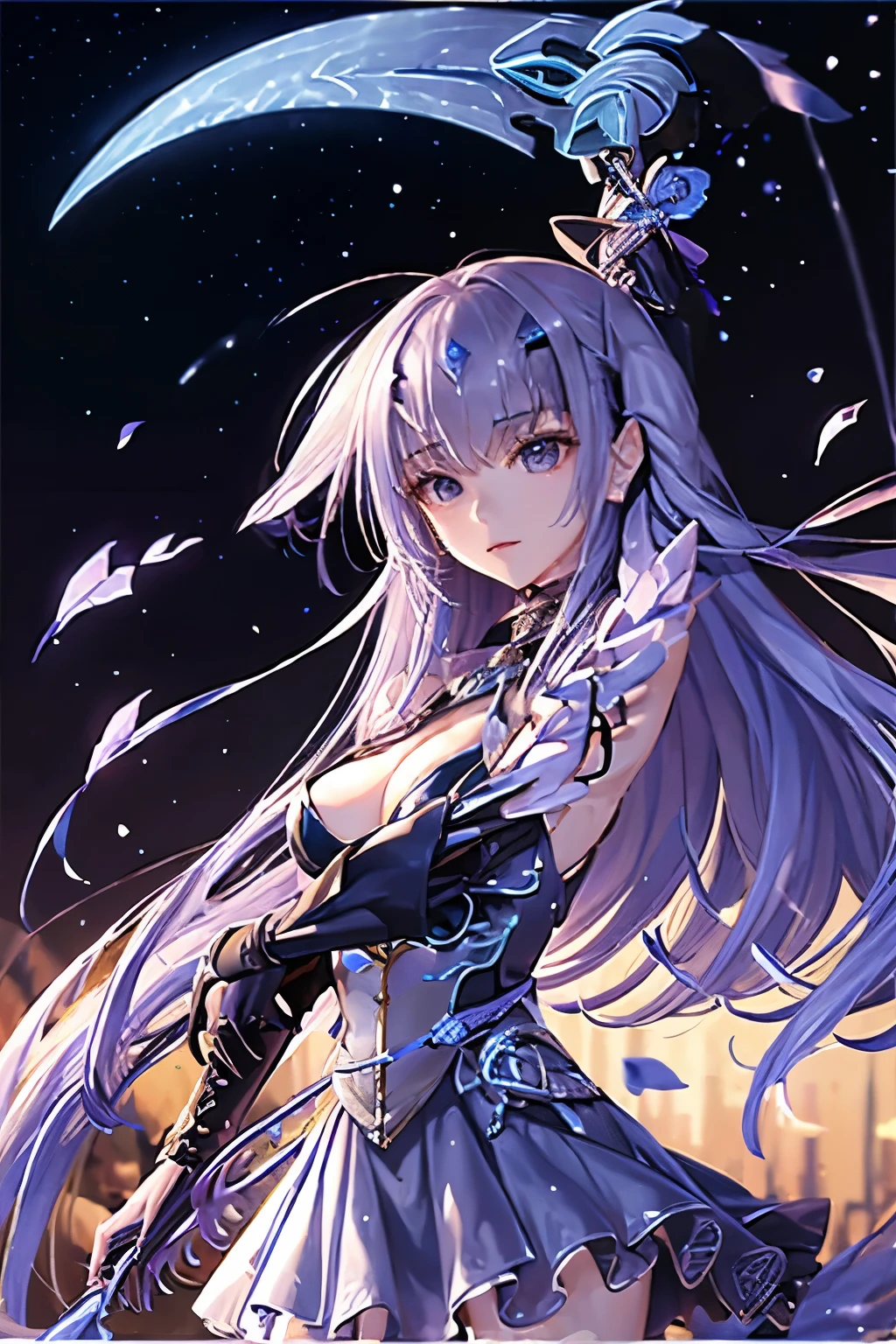 Anime girl with sword and sword in hand in front of a city - SeaArt AI