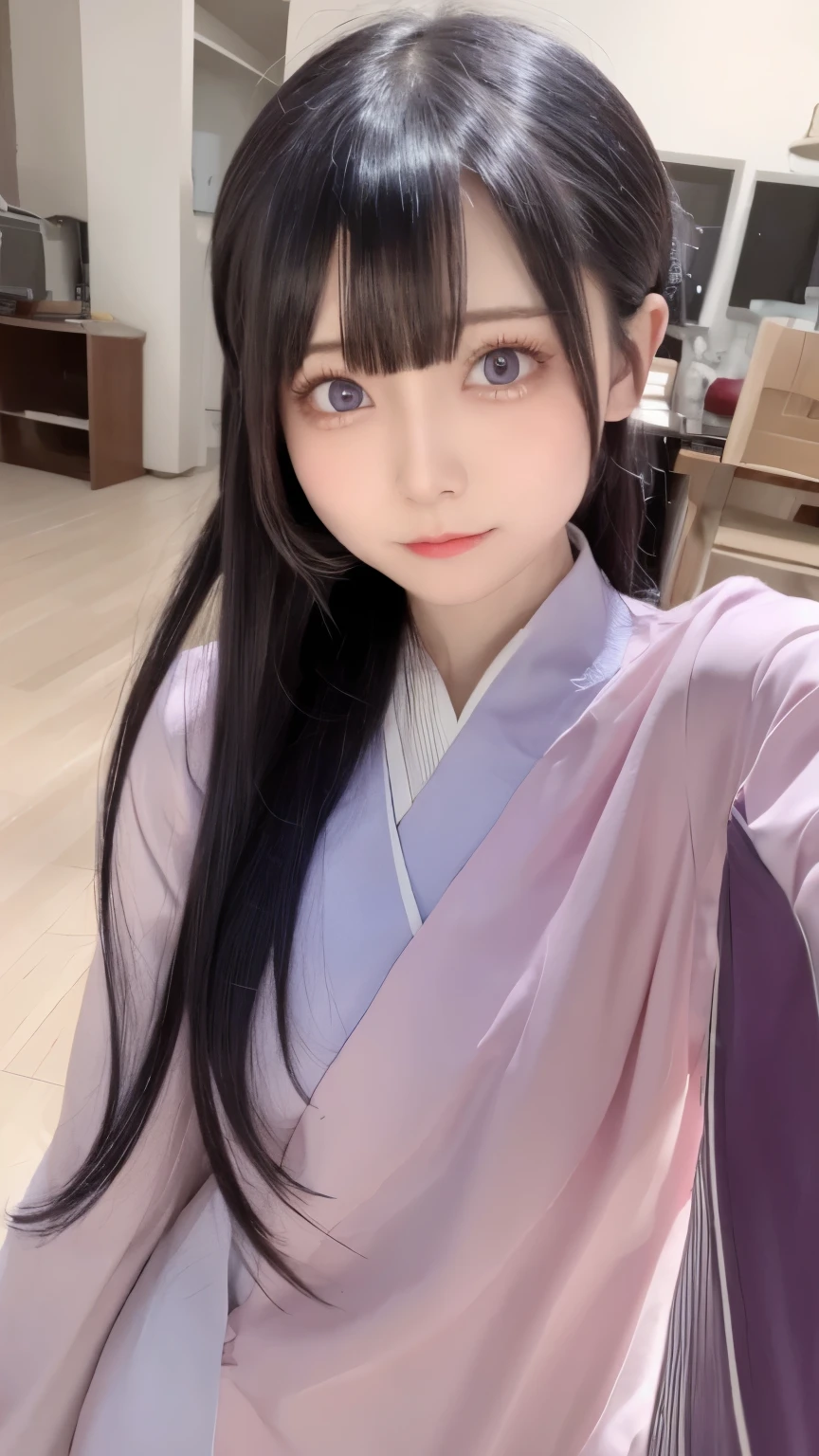 A close up of a woman in a purple dress posing for a picture - SeaArt AI