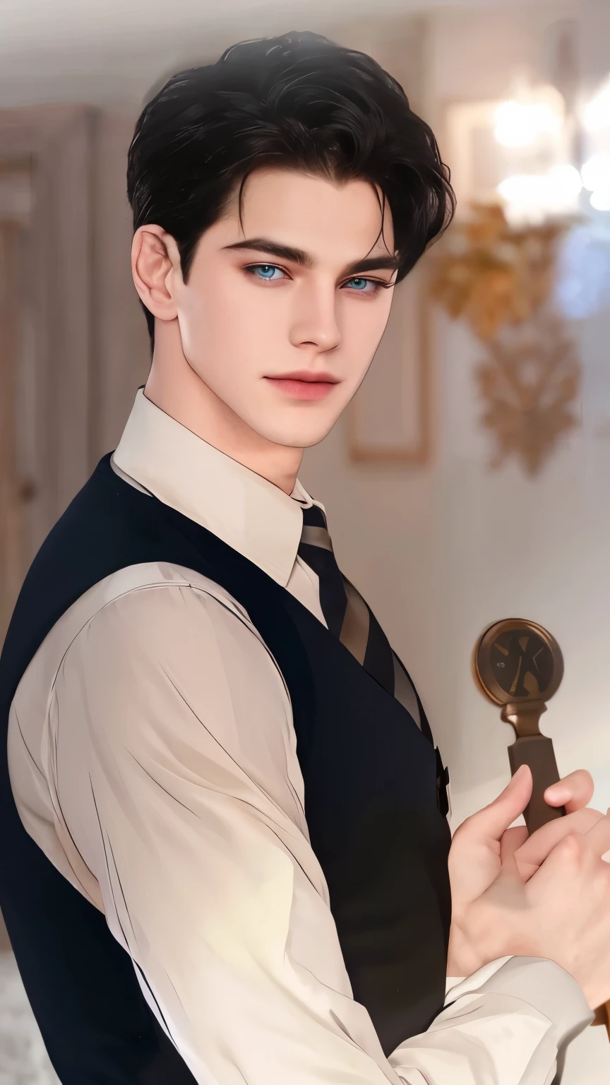A close up of a person holding a sword in a room - SeaArt AI