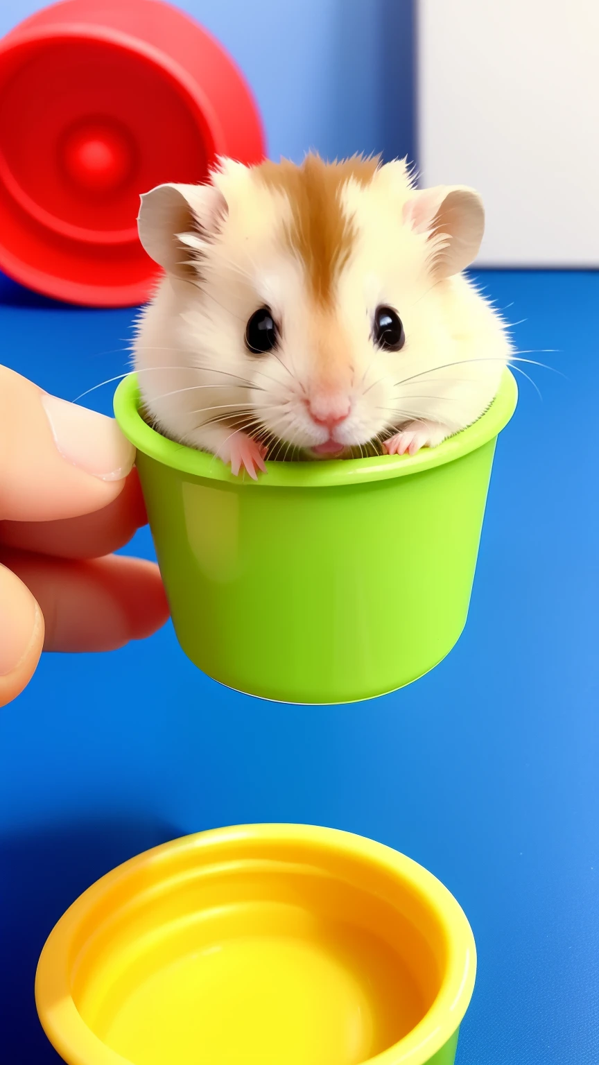 There is a small hamster sitting in a green bowl - SeaArt AI