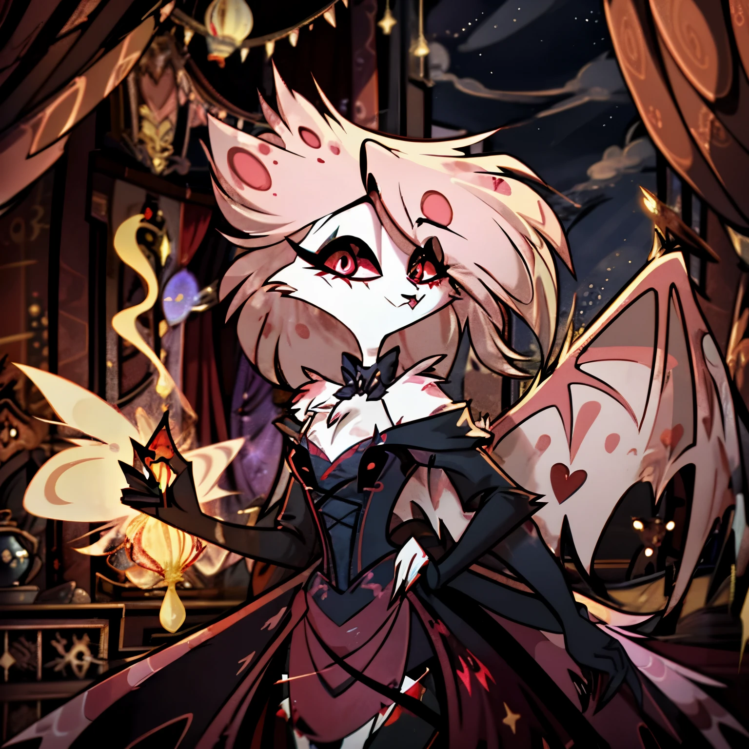 Anime girl with a bat and a heart on her chest - SeaArt AI