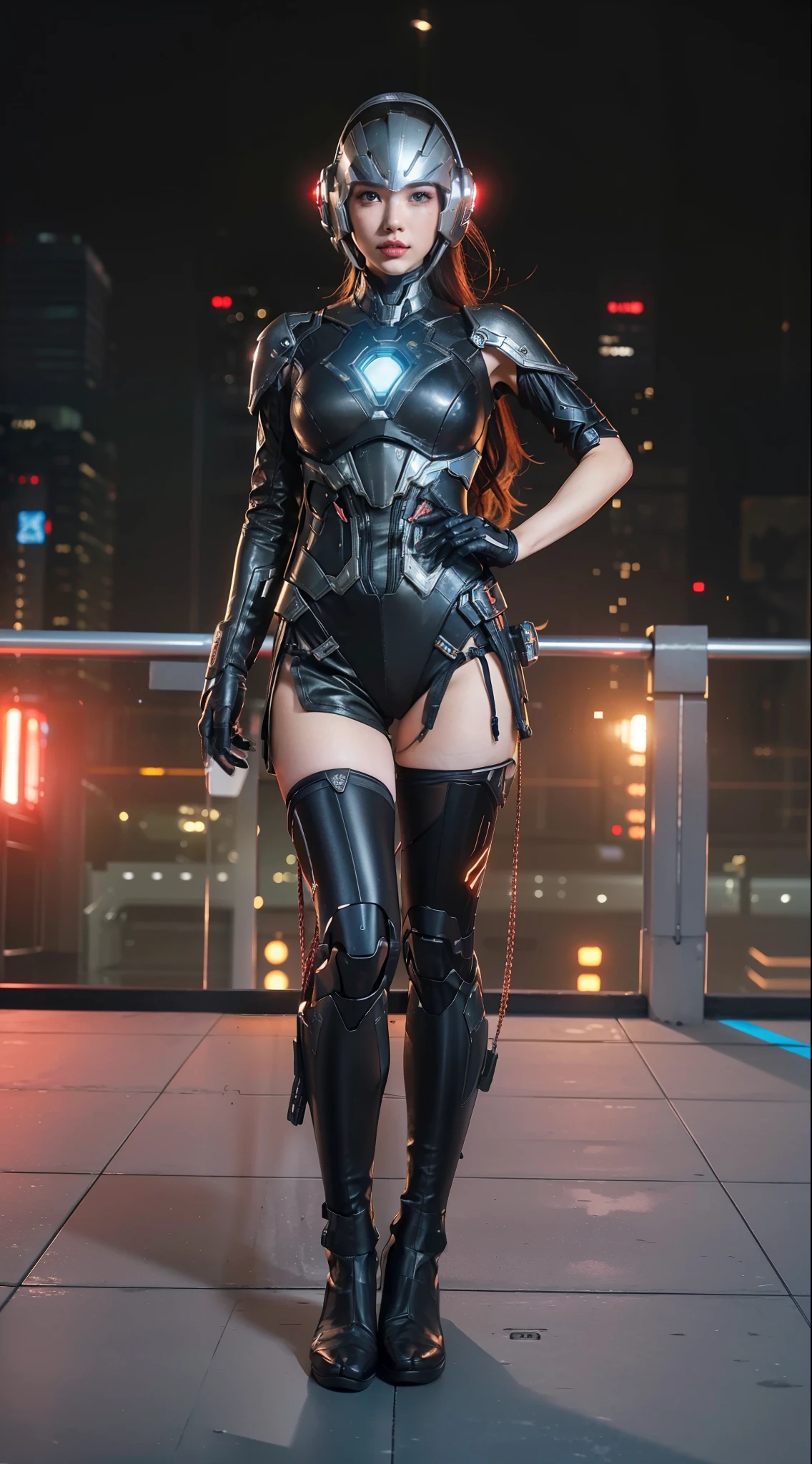A woman in a black leather outfit and boots posing for a picture - SeaArt AI