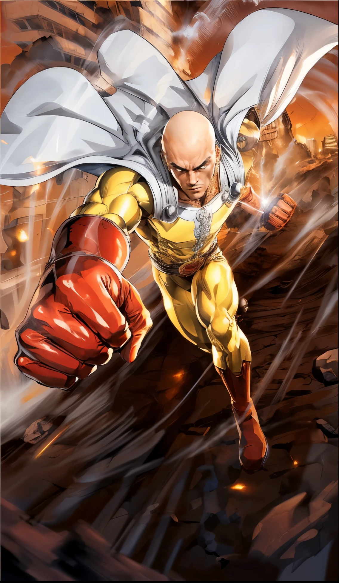 A cartoon of a man with a cape and a fist - SeaArt AI