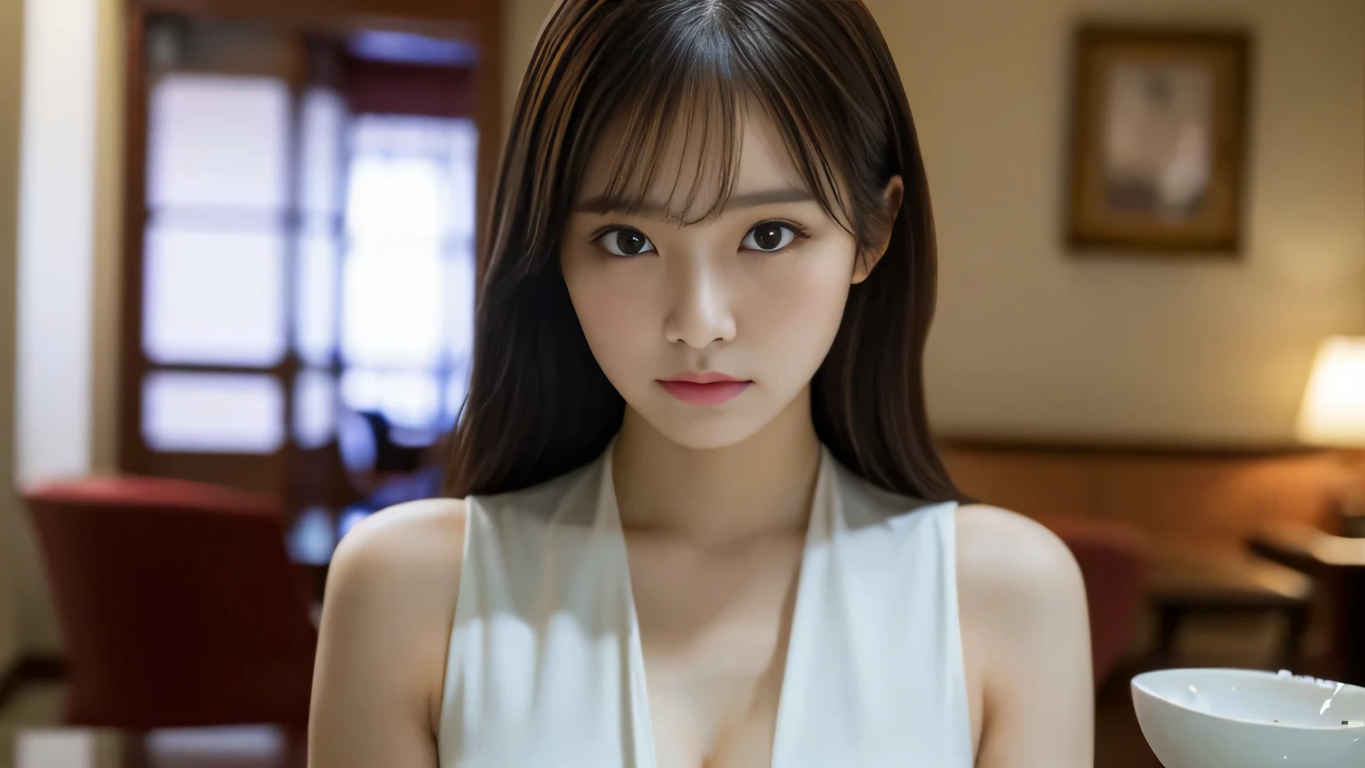 Araffe asian woman in white dress holding a bowl of food - SeaArt AI