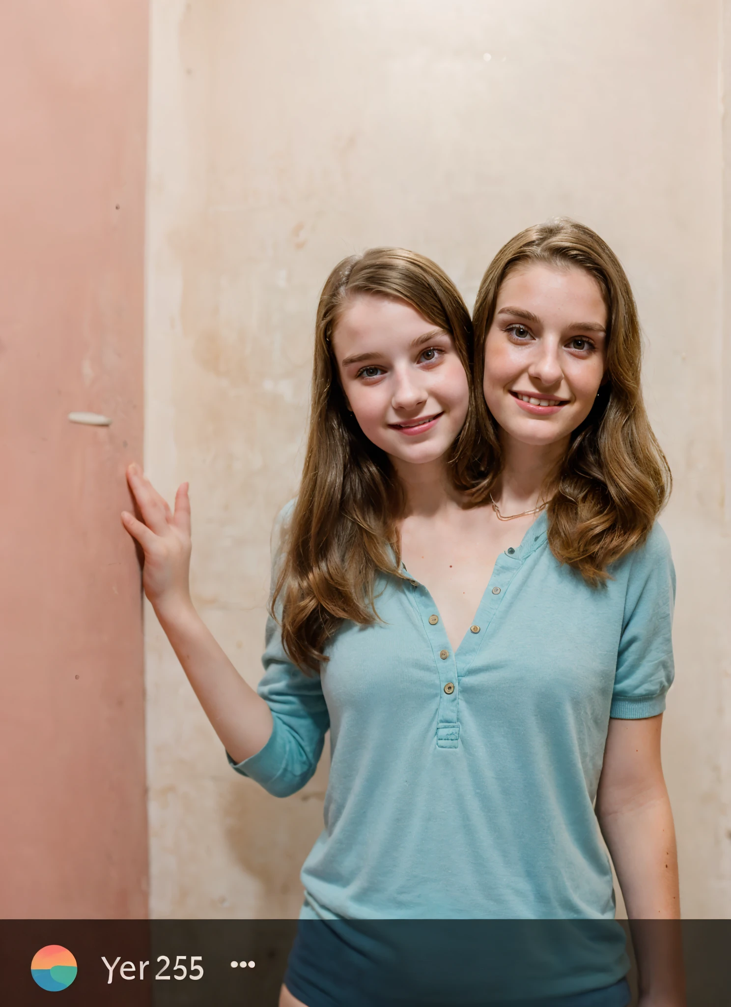Two young women standing next to each other in a room - SeaArt AI