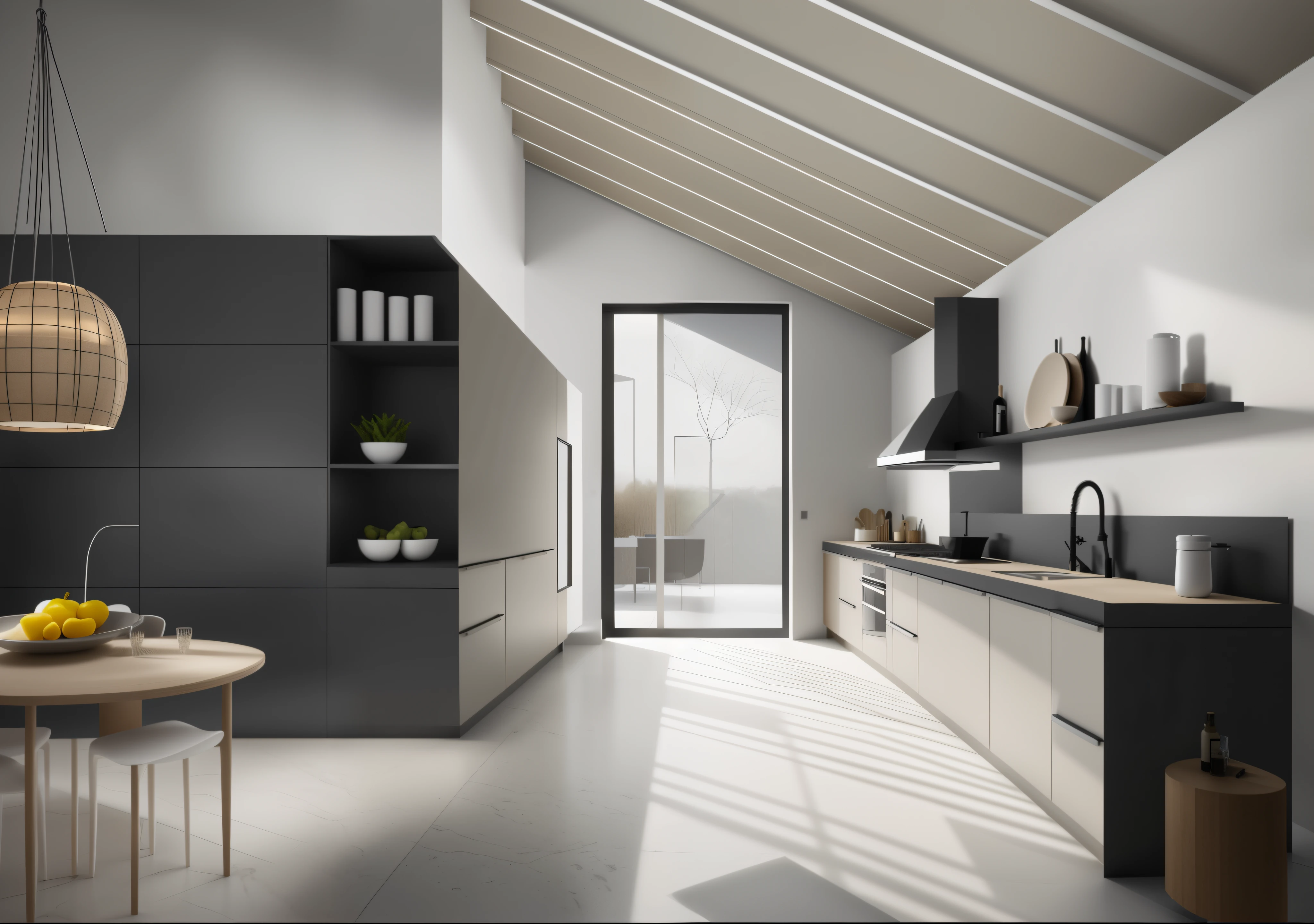 There is a kitchen with a table and chairs in it - SeaArt AI