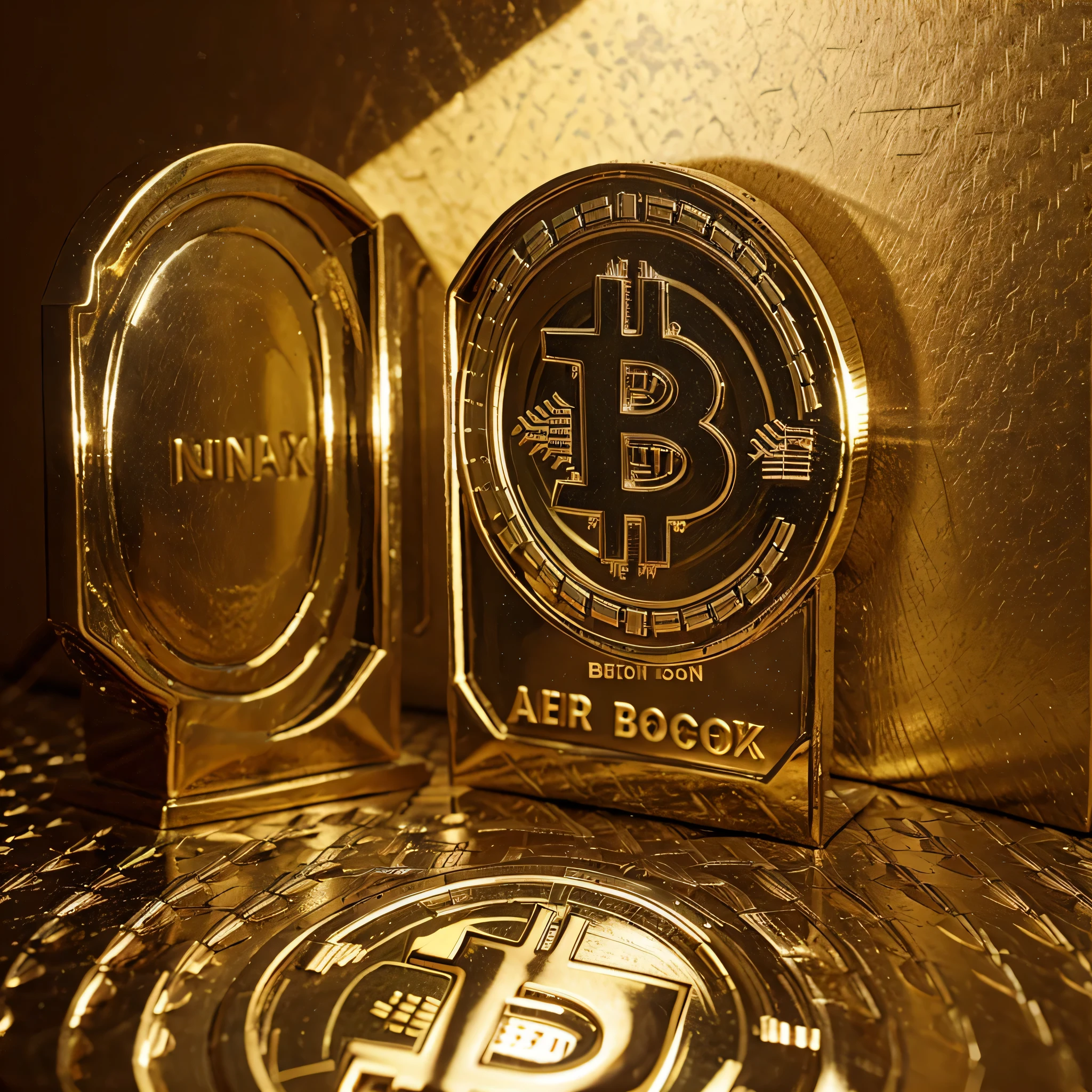 A close up of a bitcoin and a bitcoin coin on a table - SeaArt AI