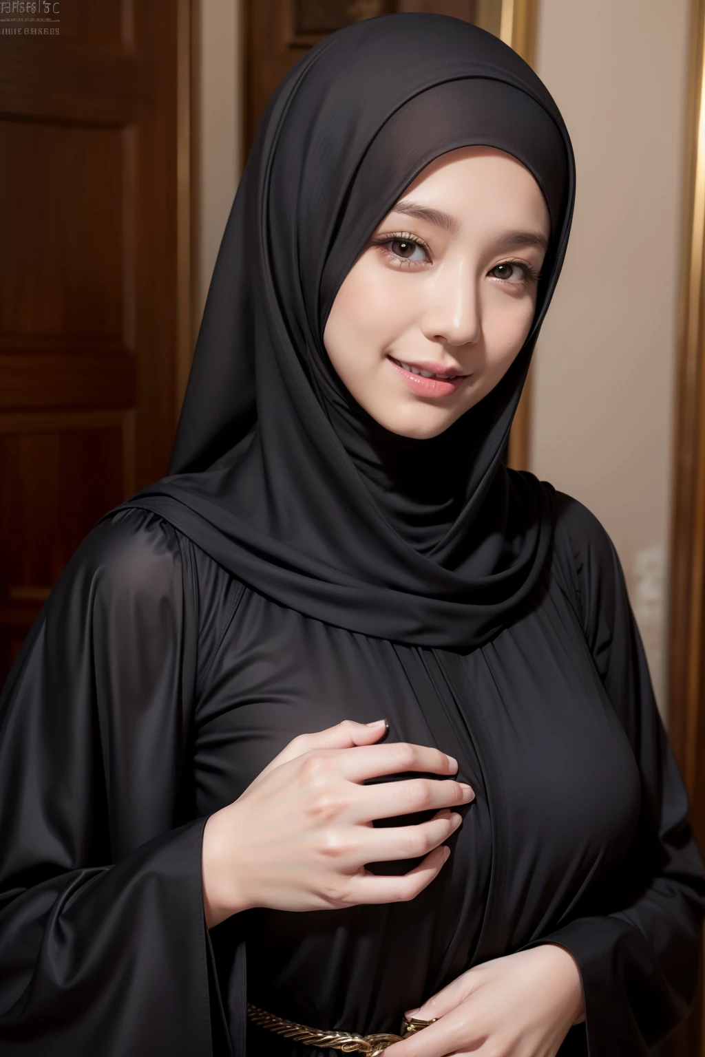 A woman in a black dress and a black hijab - SeaArt AI