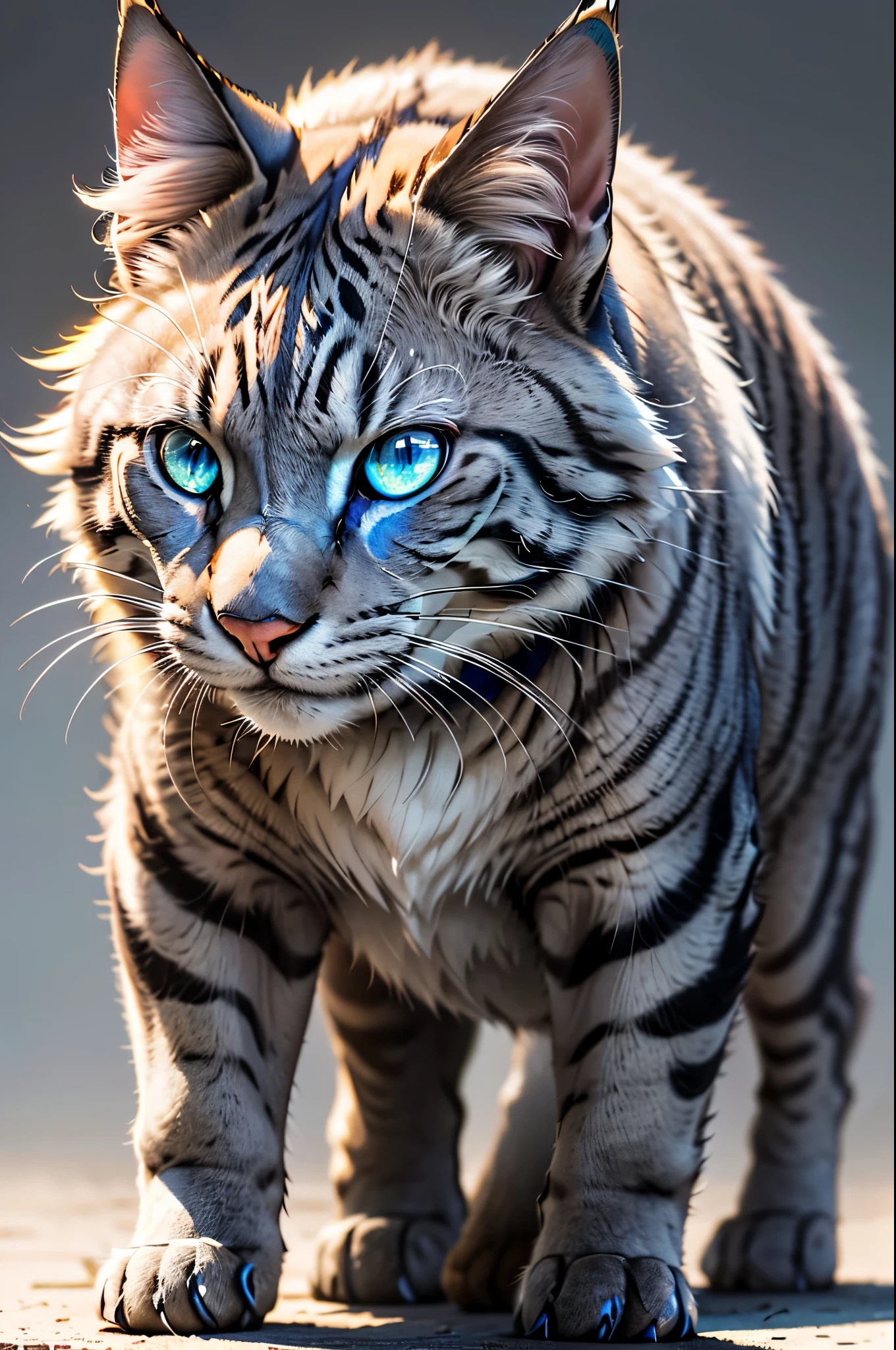 There is a cat with blue eyes walking on a sidewalk - SeaArt AI