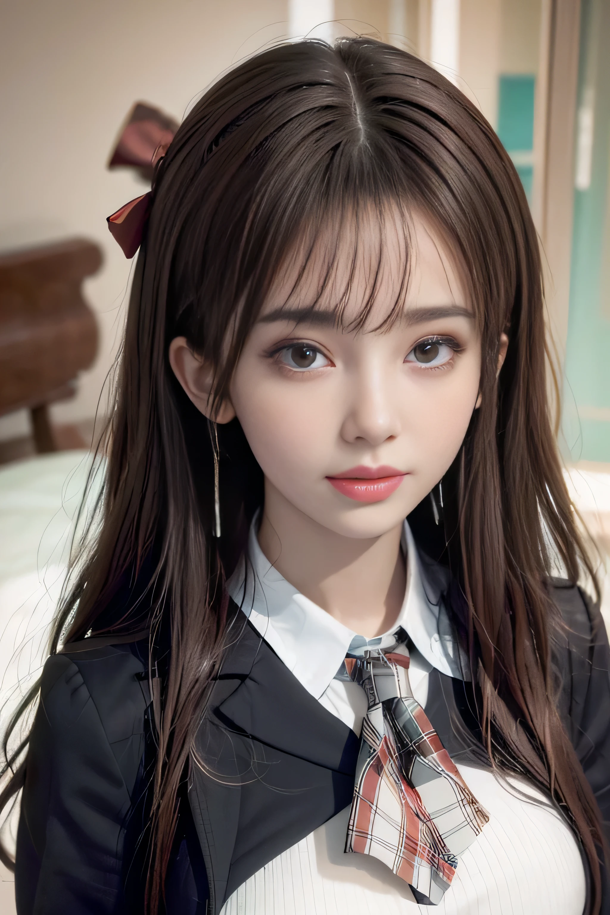 Arafed asian woman with long hair wearing a black jacket and a tie ...