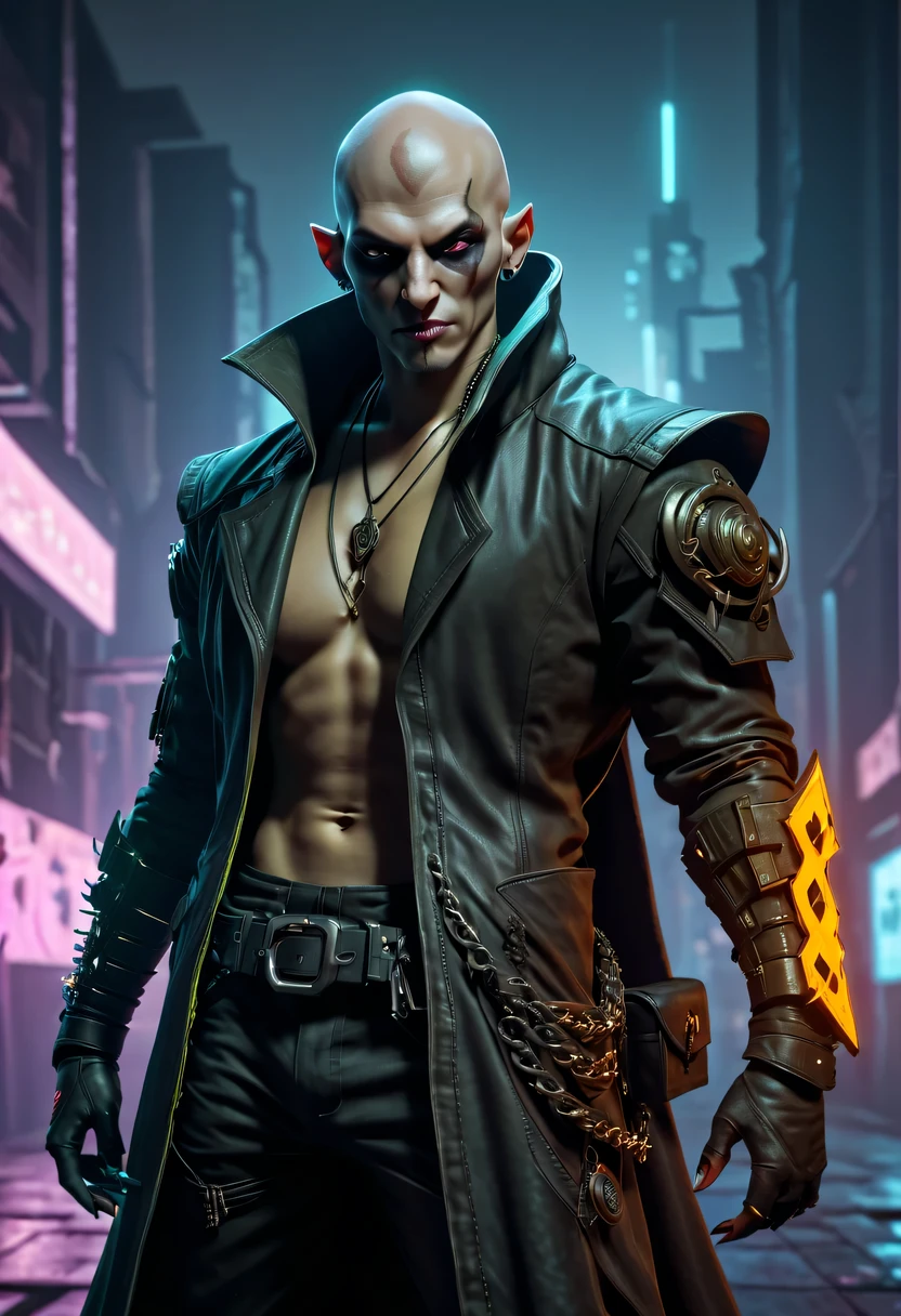 A man in a leather coat and a chain around his neck - SeaArt AI