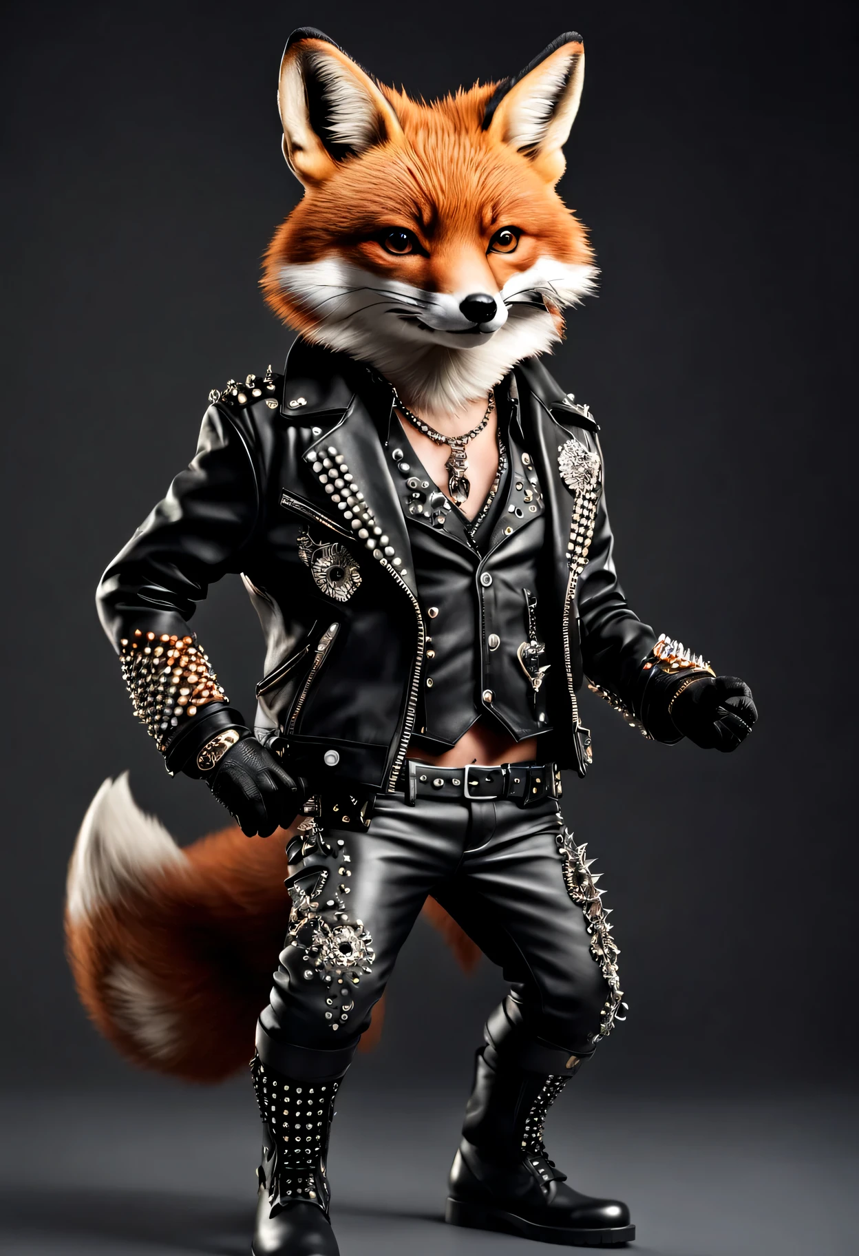 A man in a leather jacket and pants with a fox head - SeaArt AI