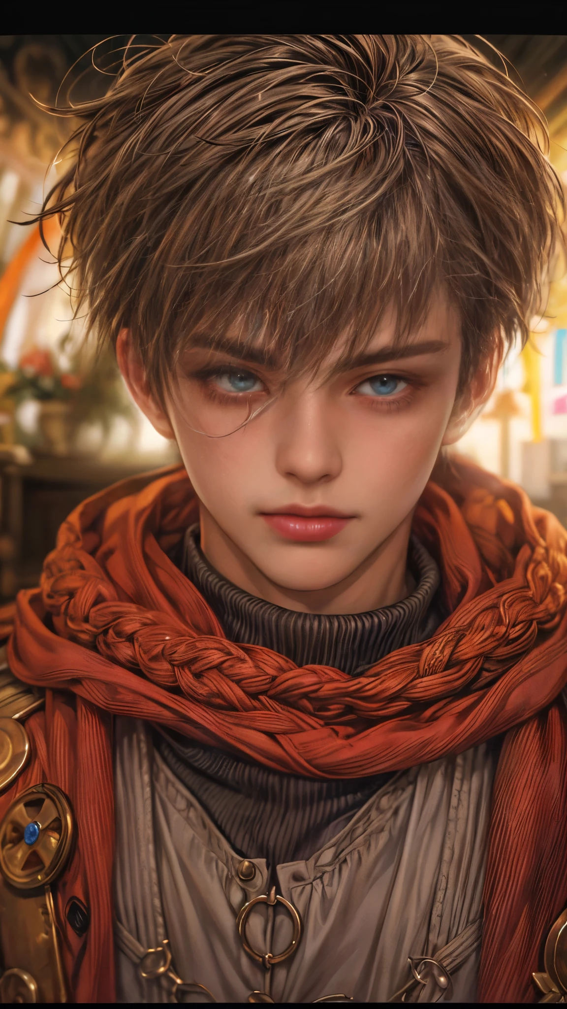 A close up of a person with a scarf and a scarf around their neck ...