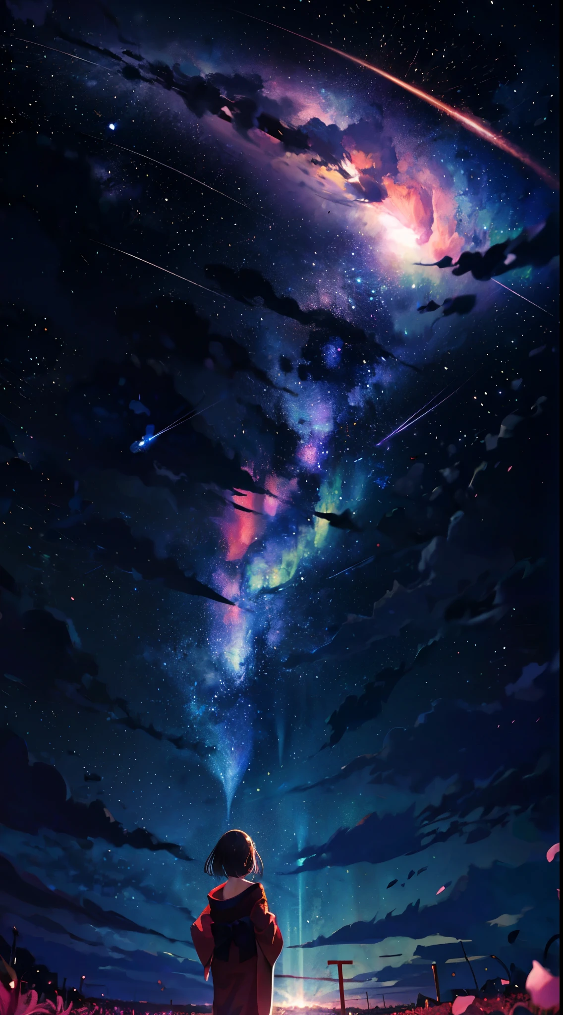 Anime girl watching the stars in the sky - SeaArt AI