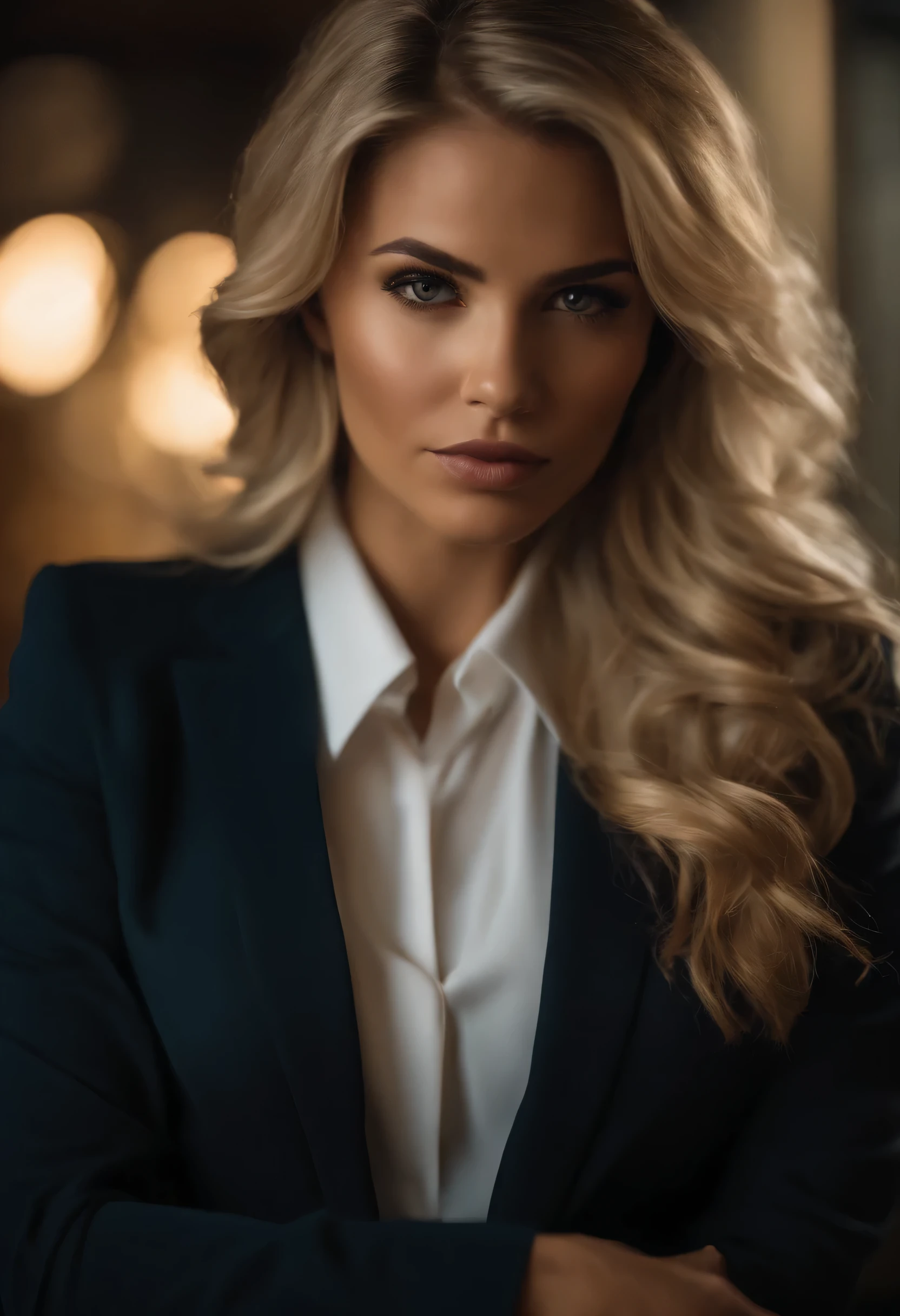 A close up of a woman in a suit posing for a picture - SeaArt AI