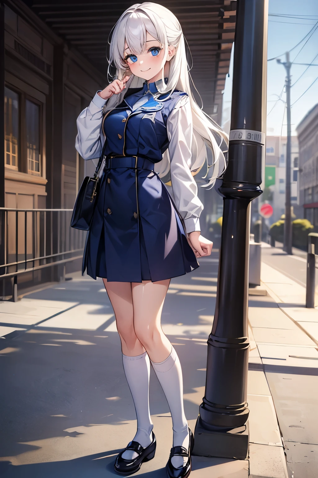 Anime girl in a short dress and high heels standing on a sidewalk ...