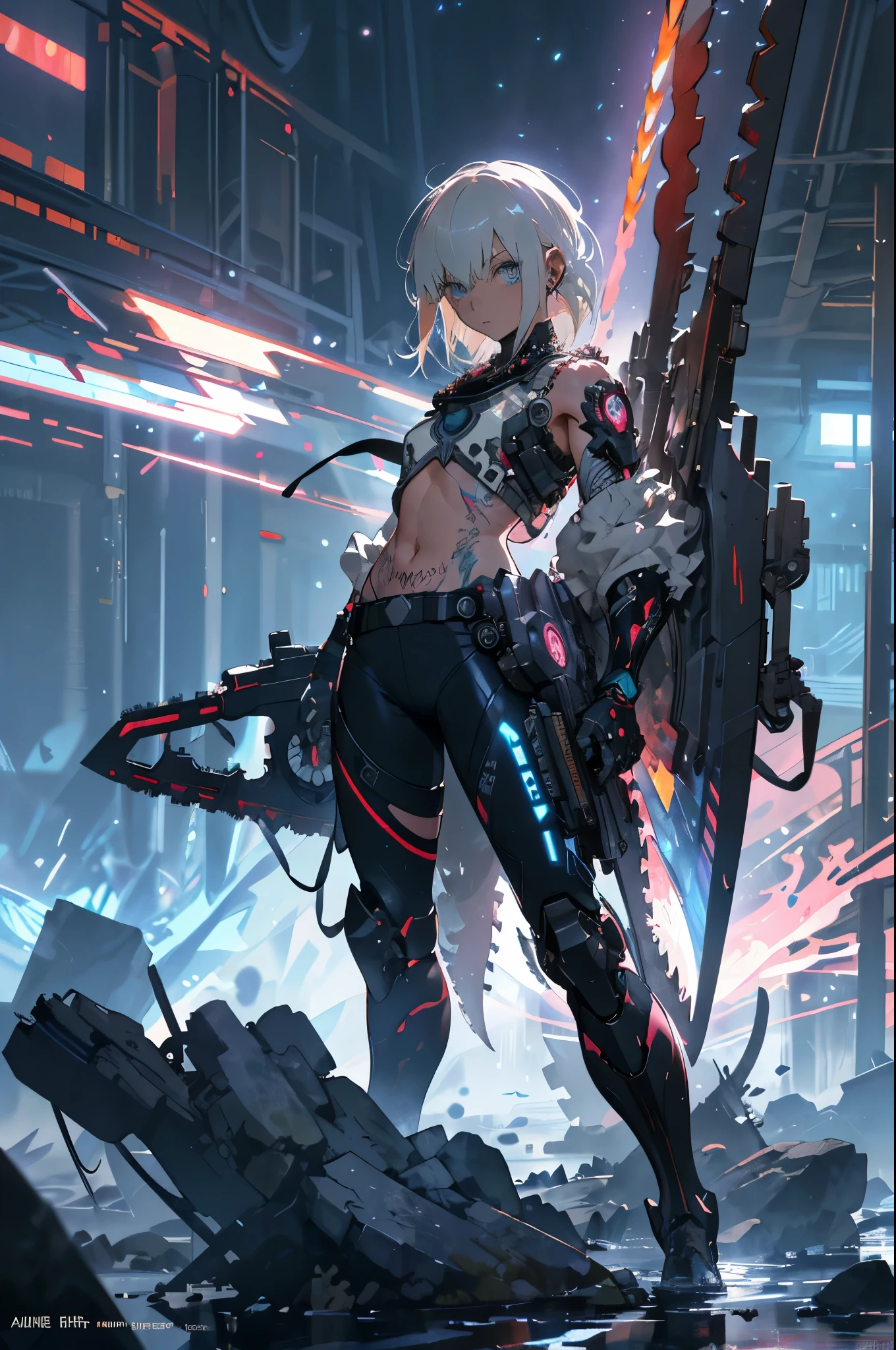 A woman in a futuristic outfit holding a gun and a gun - SeaArt AI