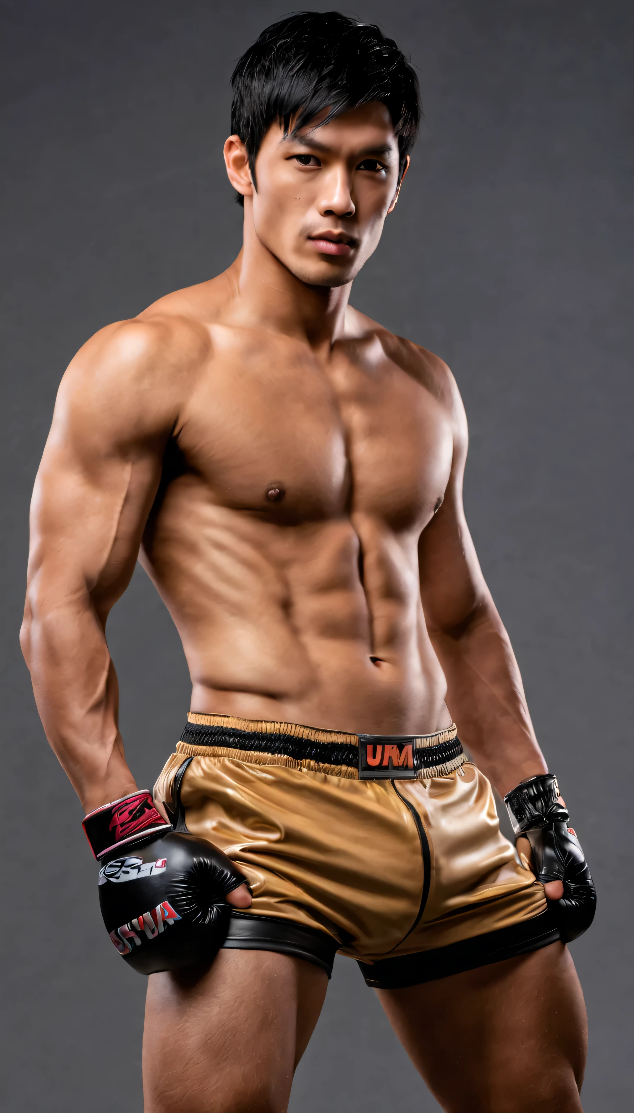 A close up of a man in a boxer shorts posing for a picture - SeaArt AI