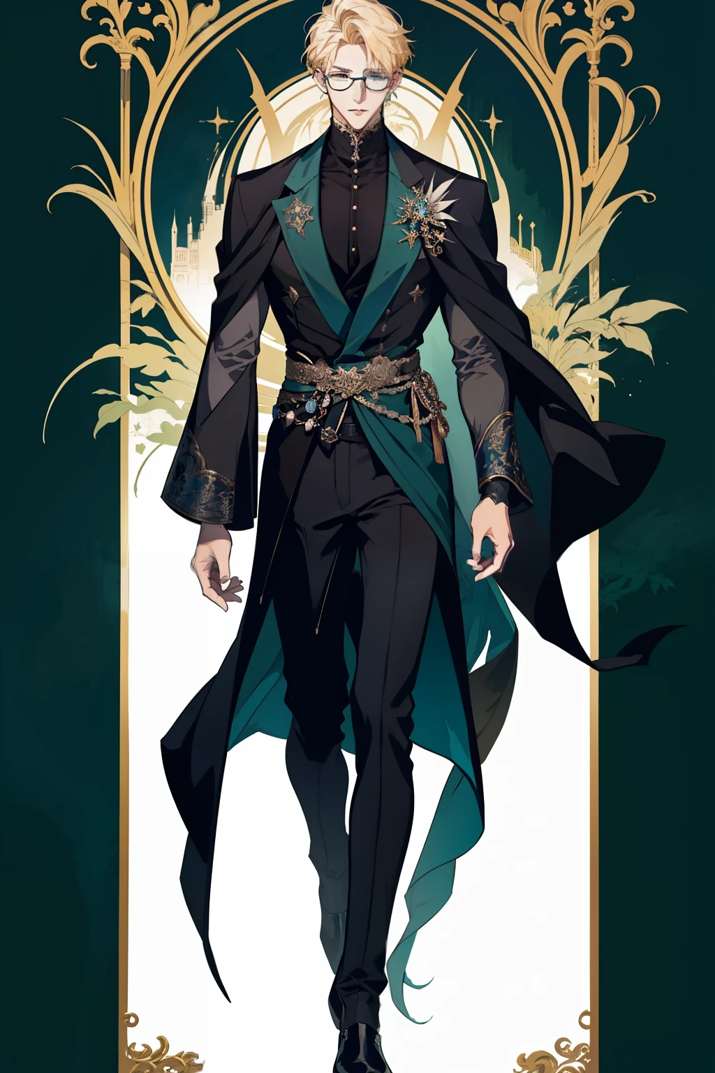 A man in a suit and tie standing in front of a green background - SeaArt AI