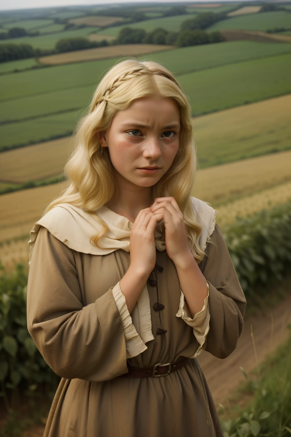 Arafed woman in a brown dress standing in a field - SeaArt AI