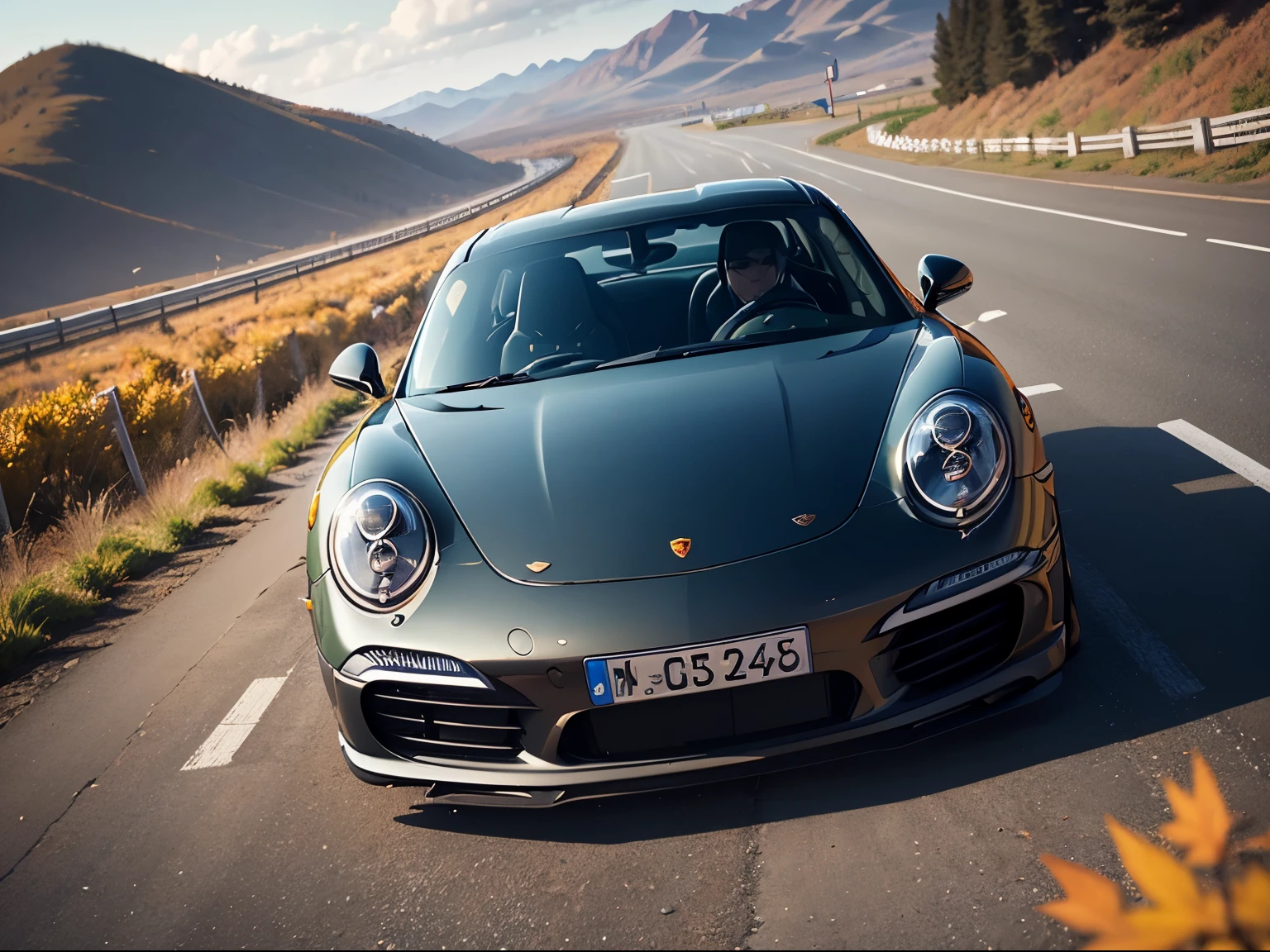 Arafed view of a porsche 911 carros driving down a road - SeaArt AI