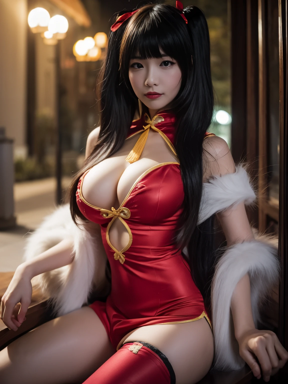 A close up of a woman in a red dress posing for a picture - SeaArt AI