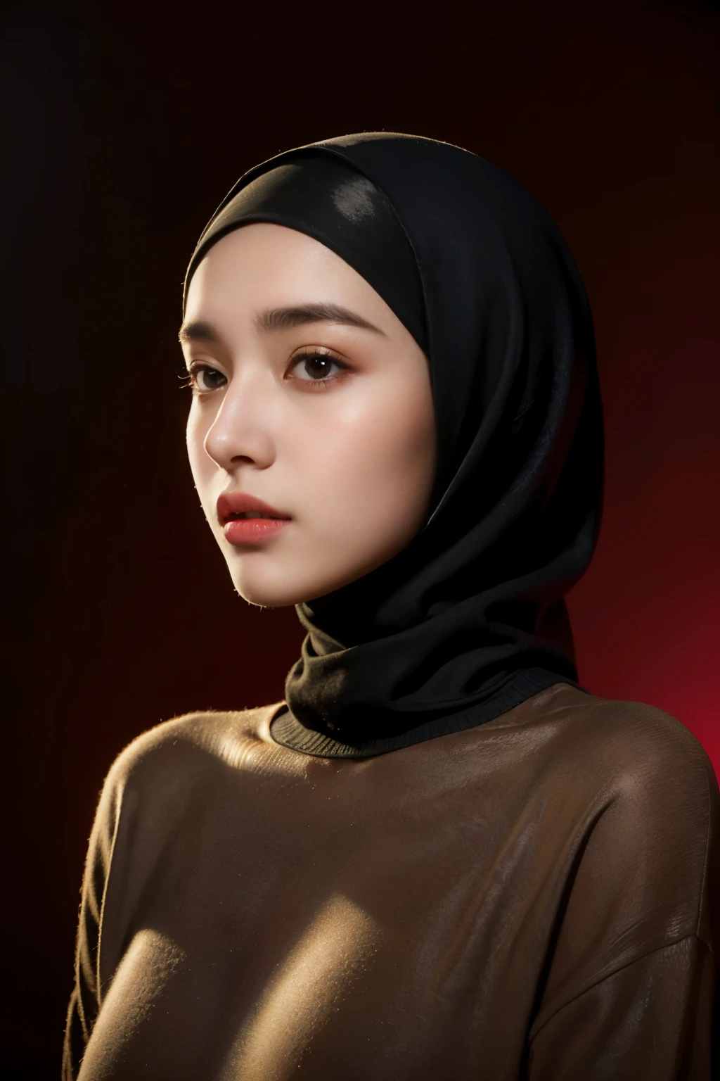 A woman wearing a black hijab and a brown top - SeaArt AI