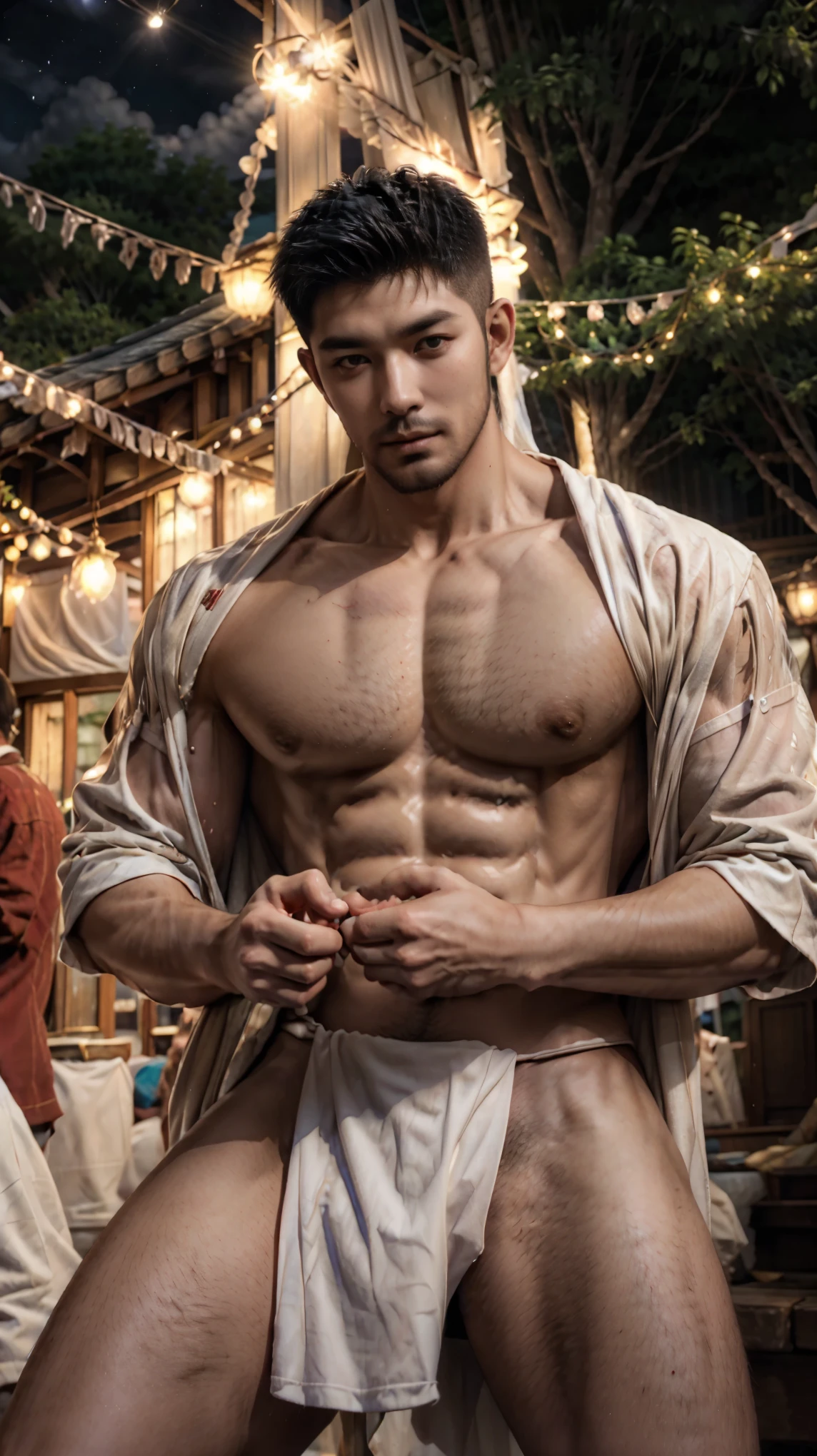 Arafed man in a white underwear is posing for a picture - SeaArt AI