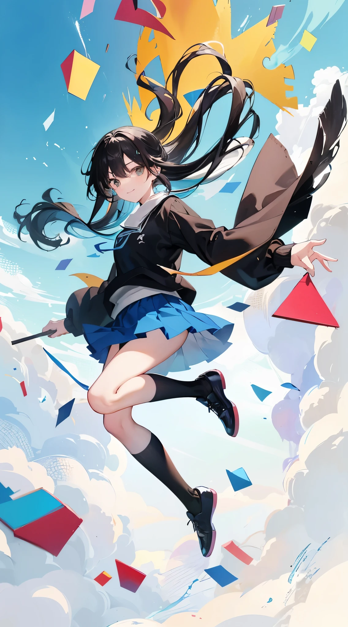Anime girl flying through the air with kites in the sky - SeaArt AI