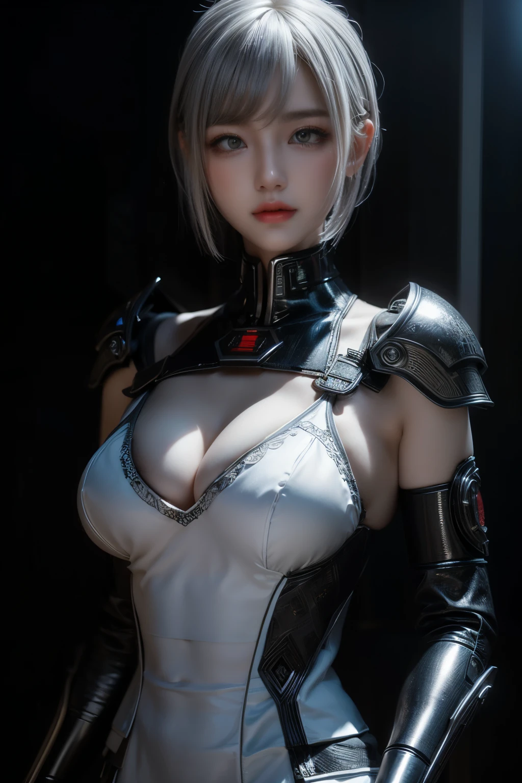 A close up of a woman in a white dress and black gloves - SeaArt AI