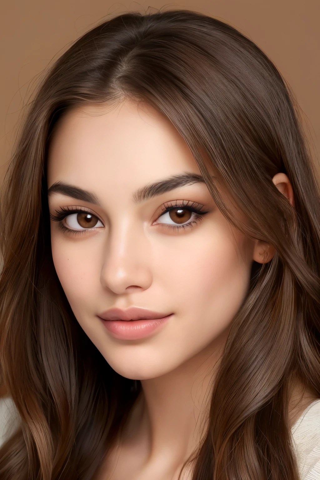 A woman with long brown hair and a white sweater - SeaArt AI