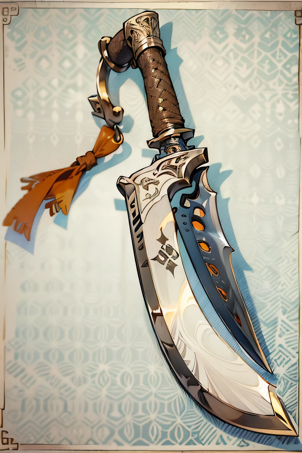 There is a picture of a knife with a keychain on it - SeaArt AI