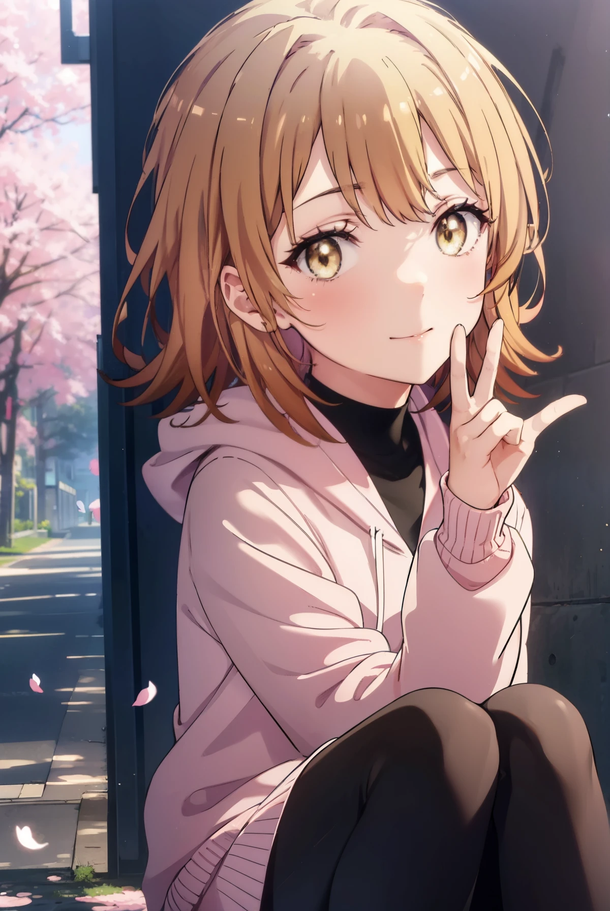 Anime girl sitting on the ground with her hand up - SeaArt AI