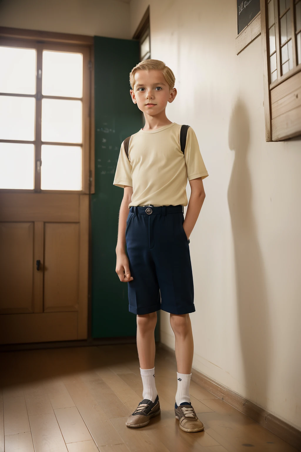 Arafed boy in a school uniform standing in a hallway - SeaArt AI