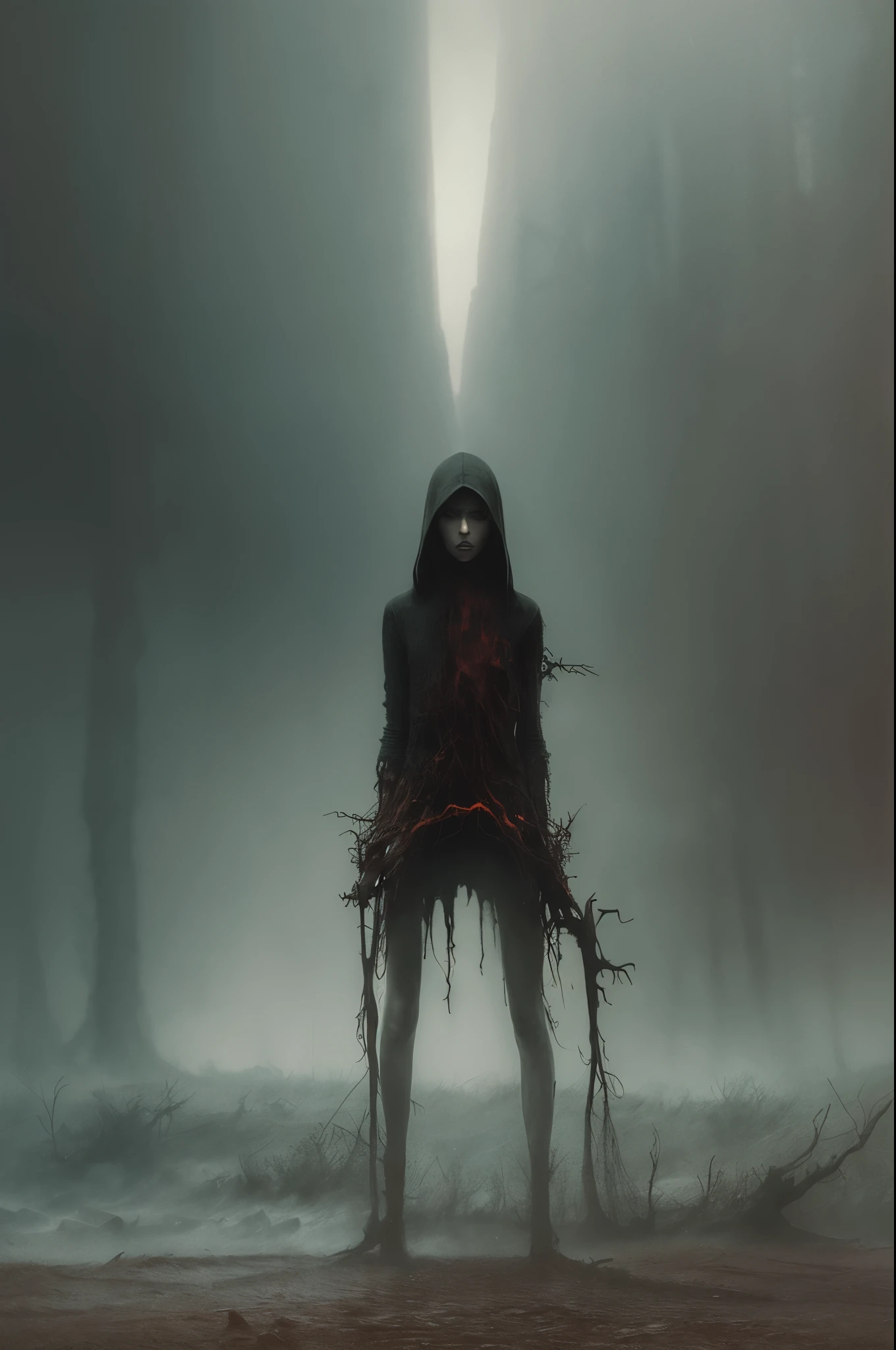 A man standing in the fog with a large tree in his hand - SeaArt AI