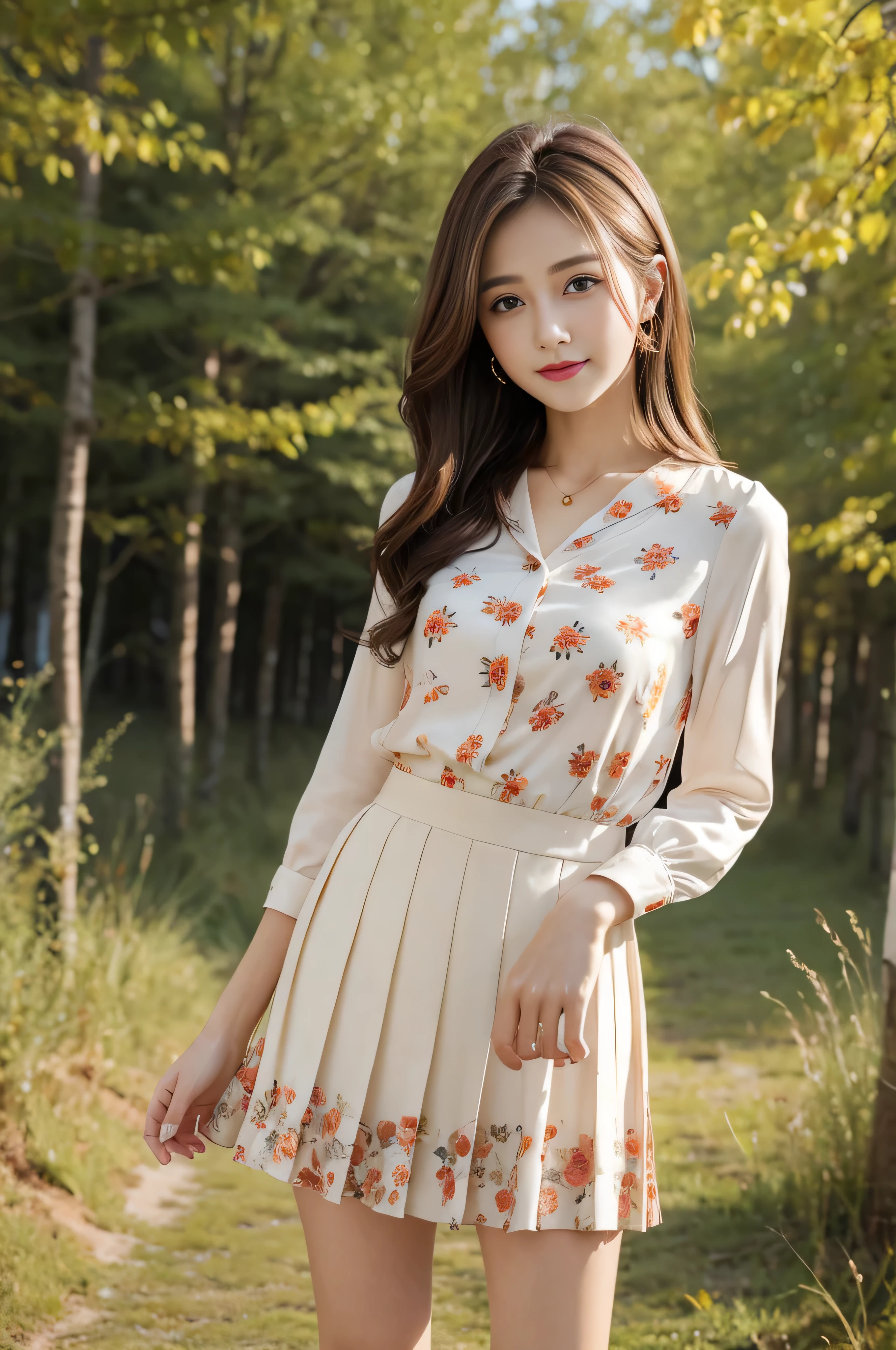 A woman in a white dress standing in a forest - SeaArt AI