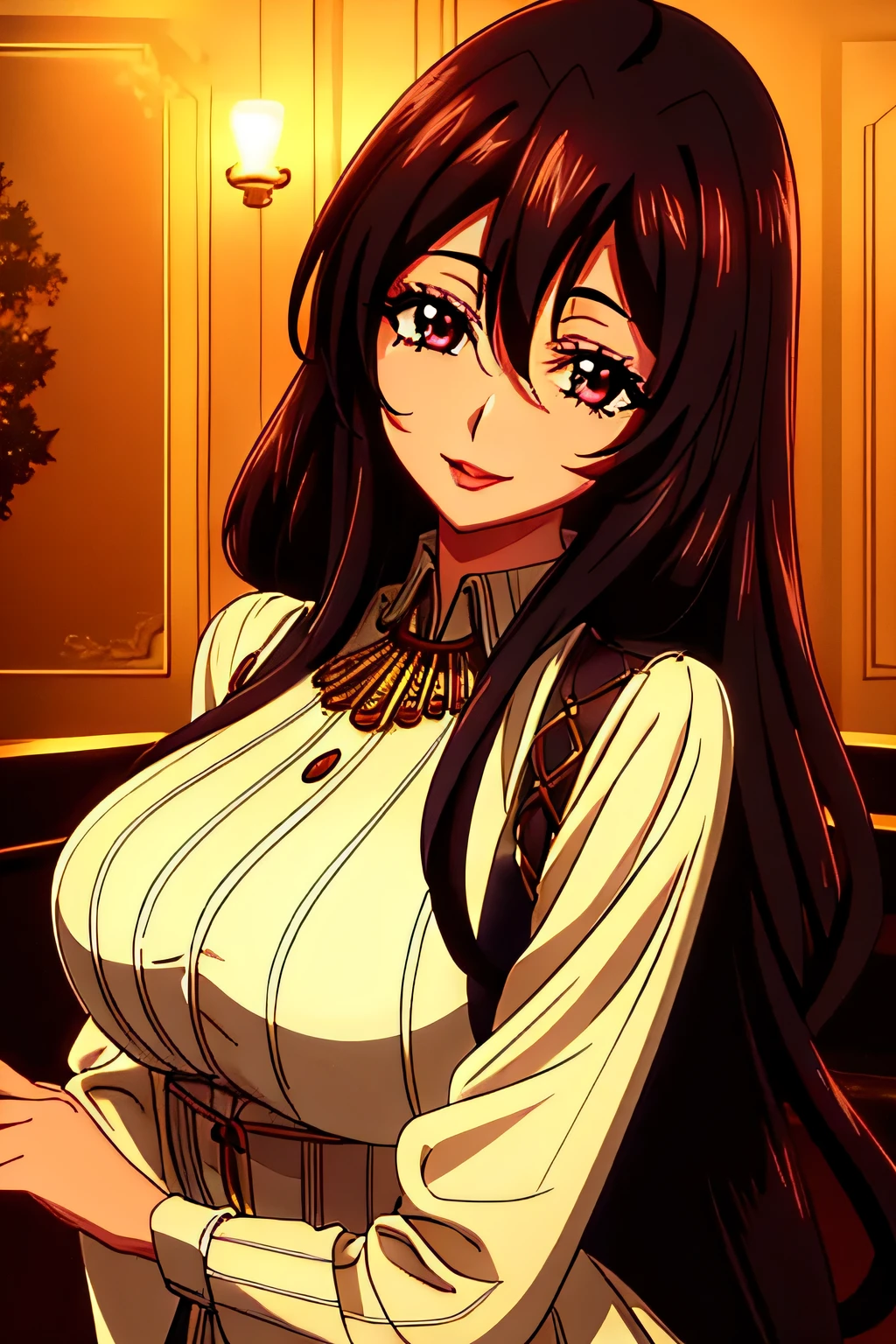 Anime girl with long brown hair and glasses in a white dress - SeaArt AI