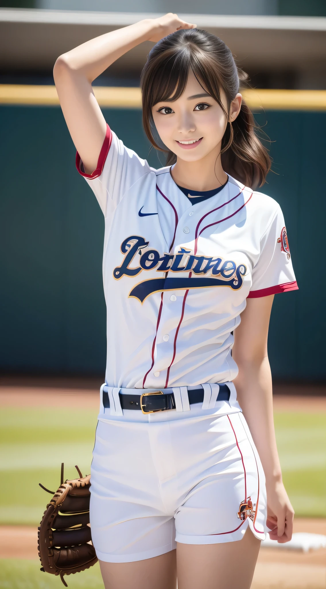 Arafed asian woman in a baseball uniform posing for a picture - SeaArt AI