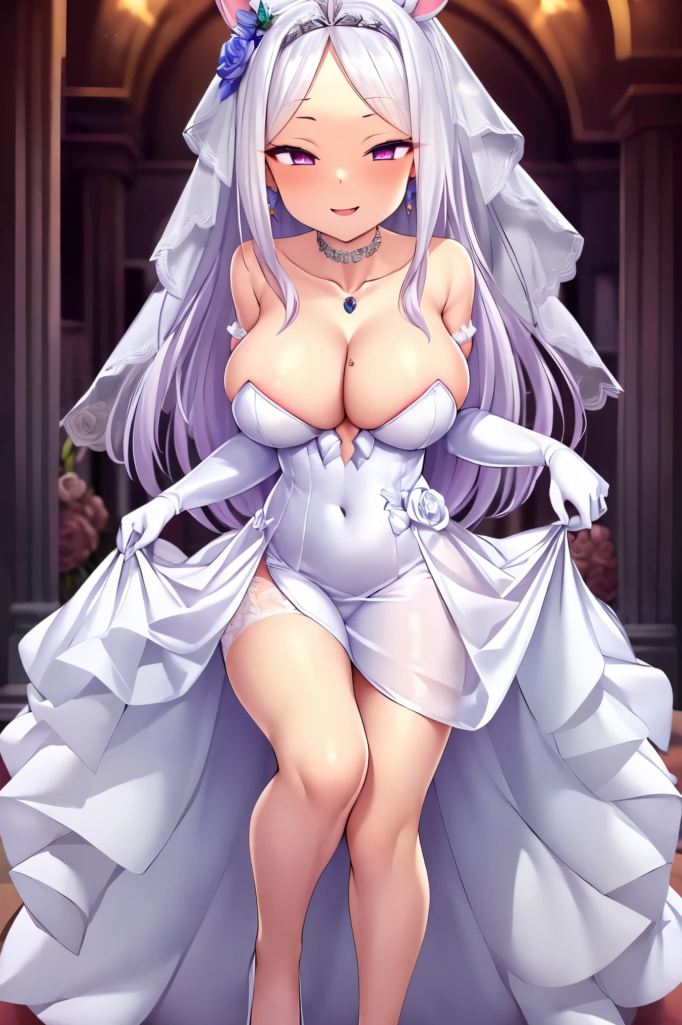 A cartoon image of a woman in a white dress with a cat ears - SeaArt AI