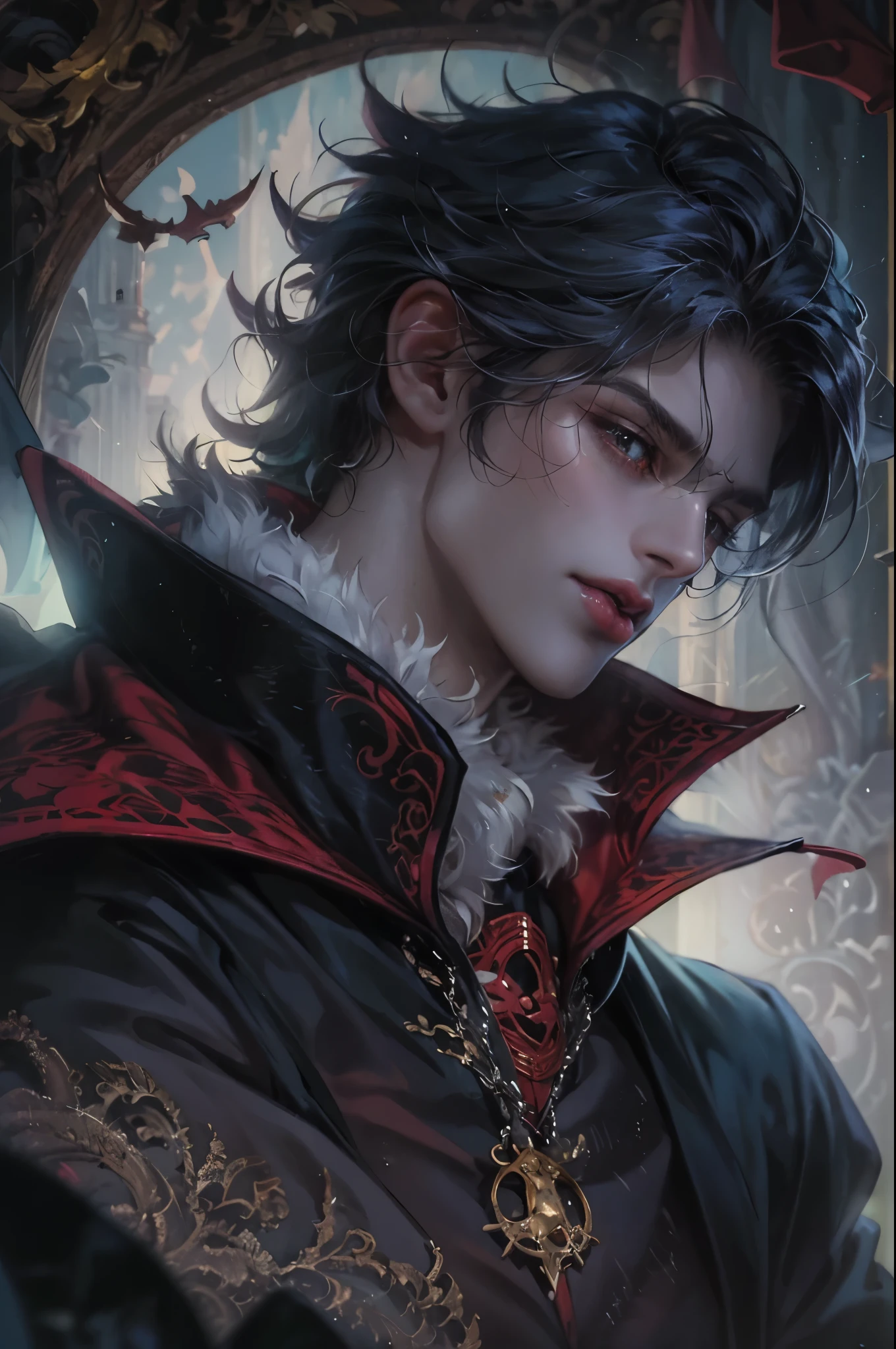 A close up of a person wearing a red and black coat - SeaArt AI