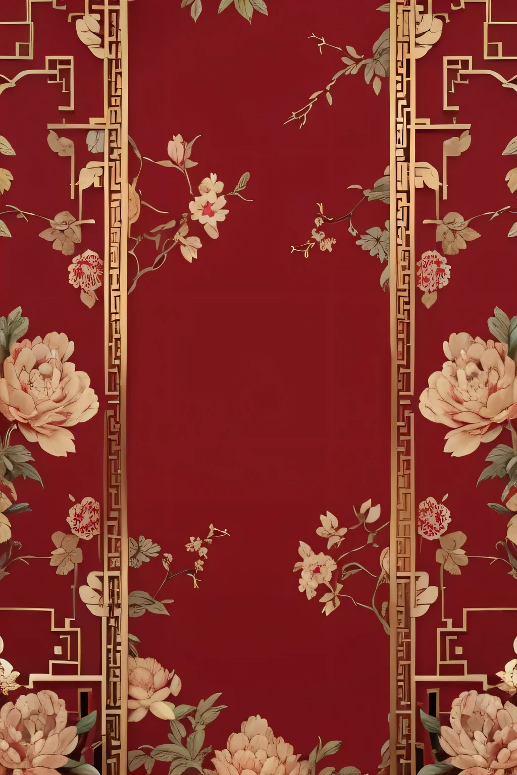 A close up of a red wall with a floral design - SeaArt AI