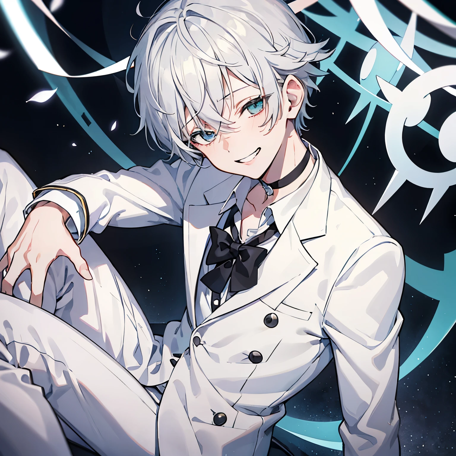 Anime - style image of a man in a white suit sitting on a floor - SeaArt AI