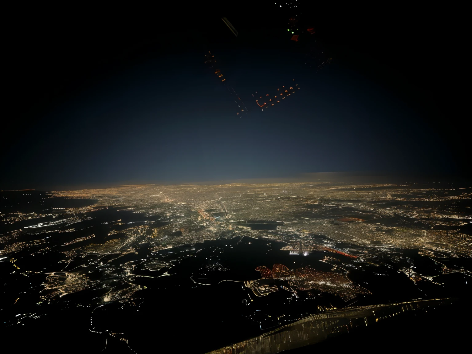 A view of a city at night from an airplane window - SeaArt AI